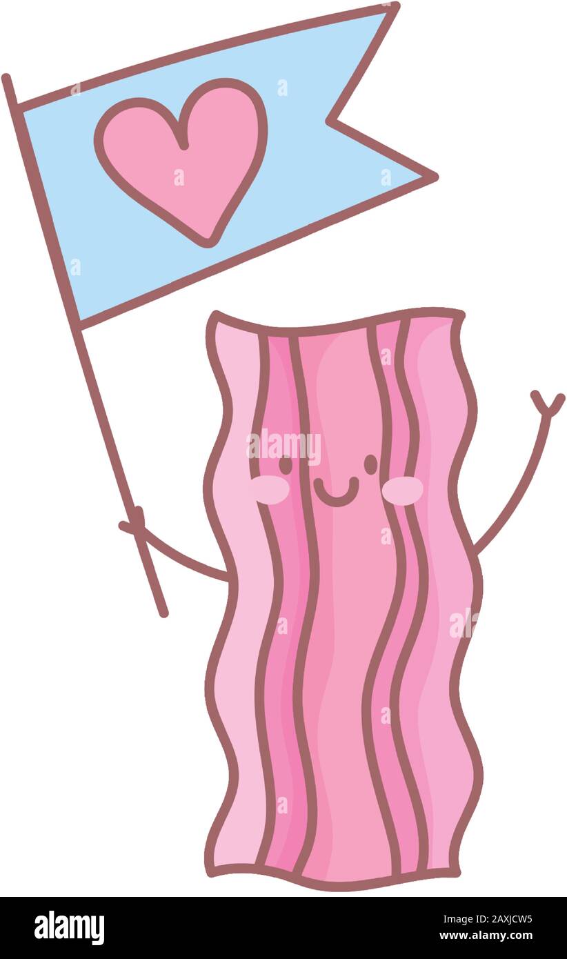 bacon with flag love menu restaurant food cute vector illustration ...