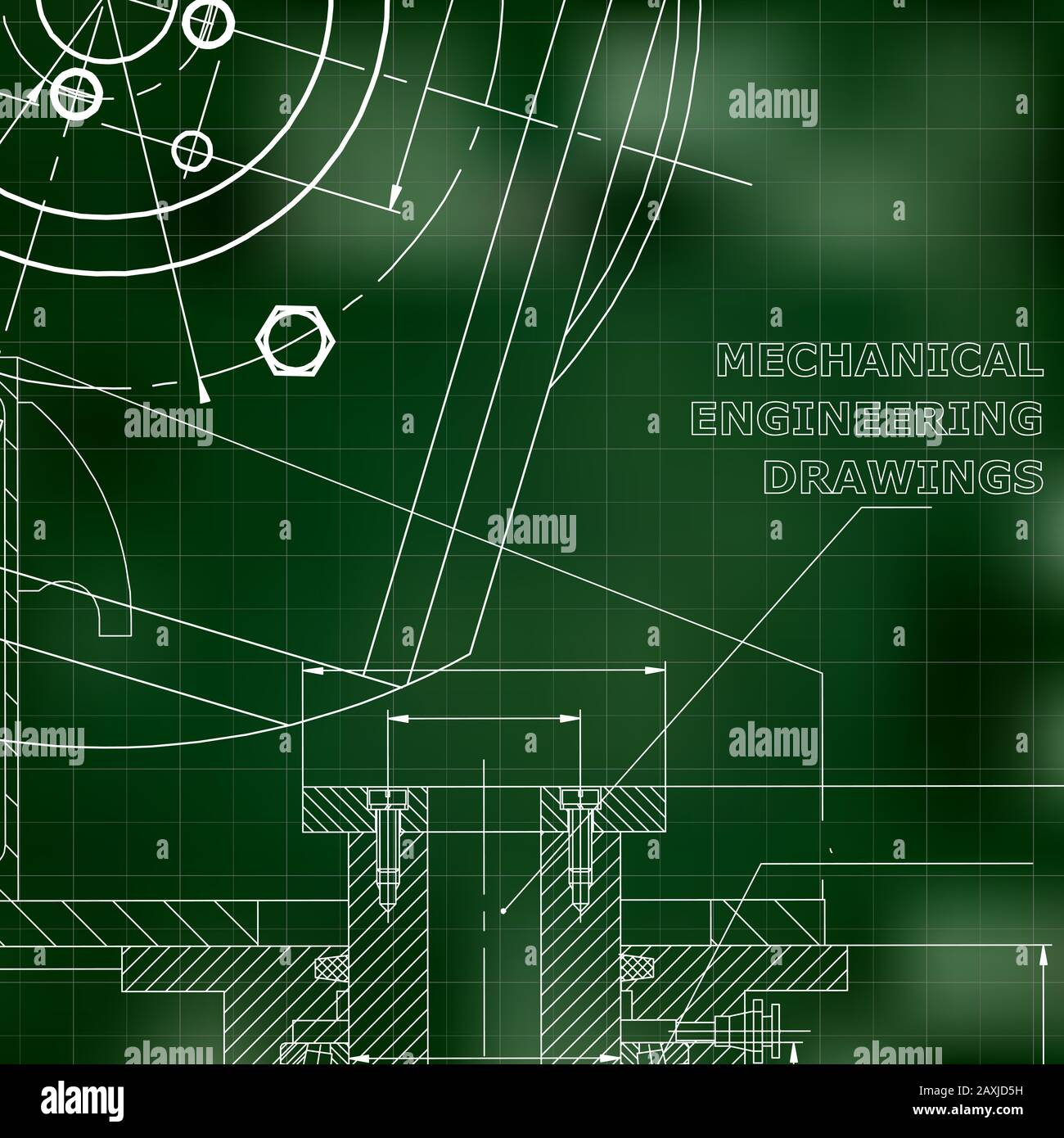 Mechanics. Technical design. Green background. Grid Stock Vector Image ...