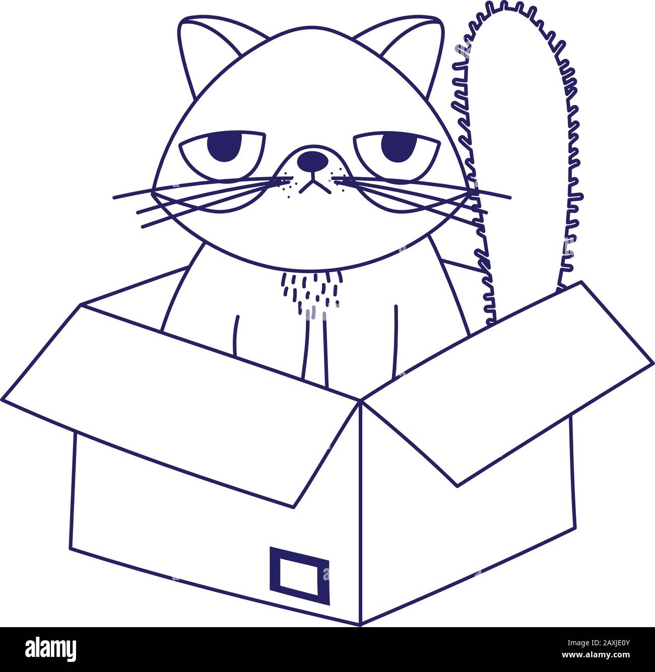 sad face cat sitting in cardboard box abandoned cartoon pets vector ...