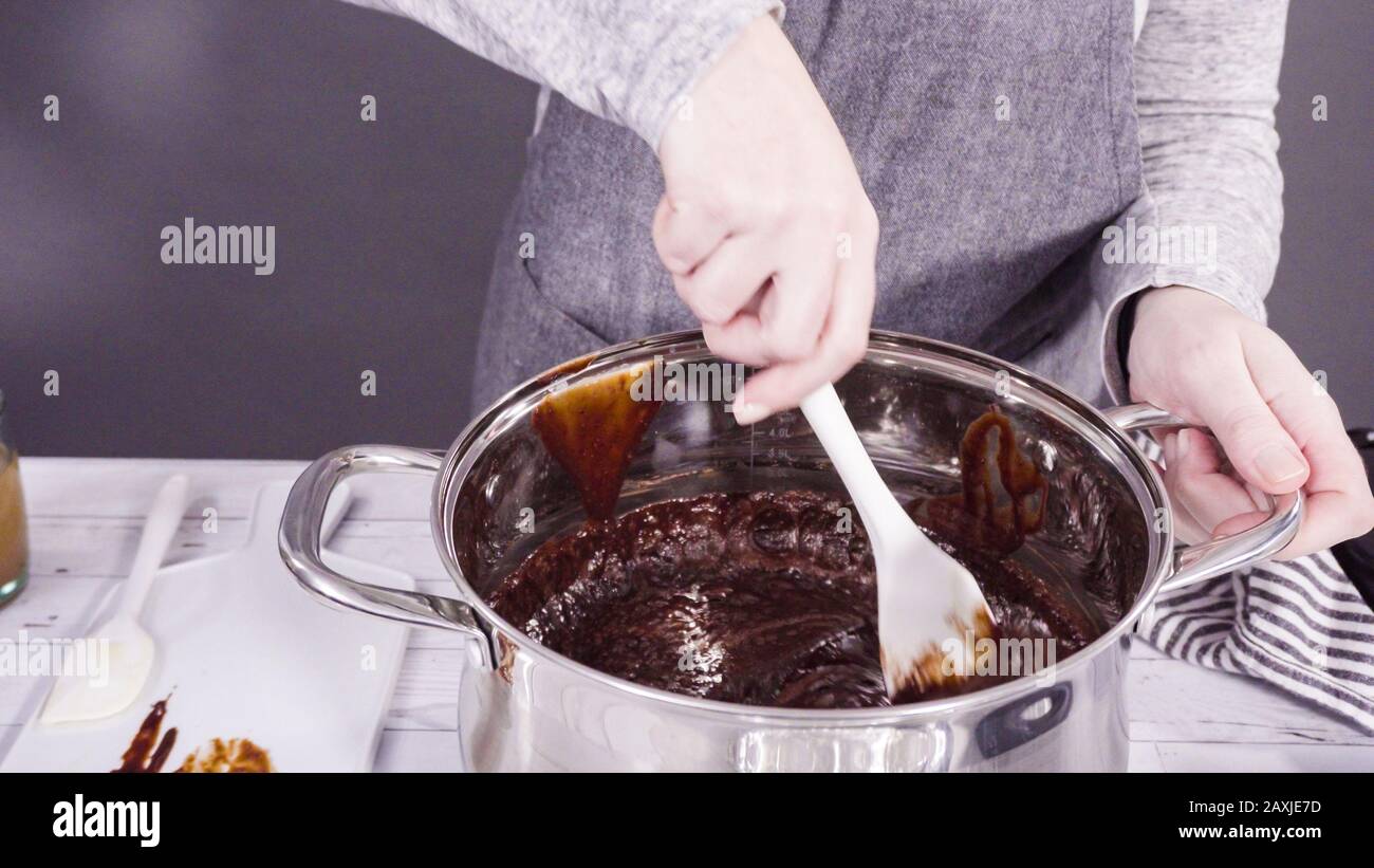 Step by step. Mixing ingredients in the cooking pot to make simple ...
