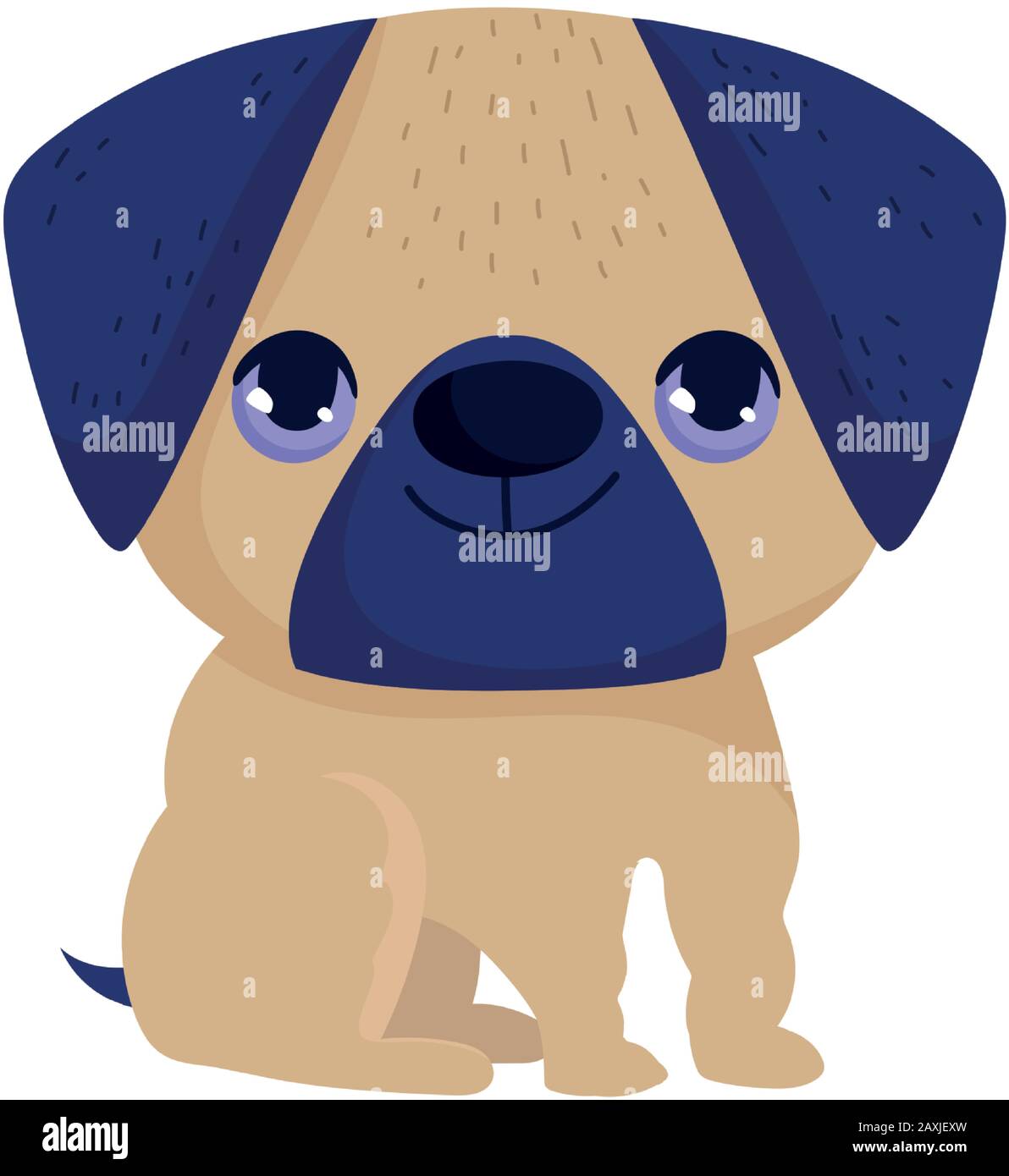 little pug dog domestic sitting cartoon pets on white background vector ...