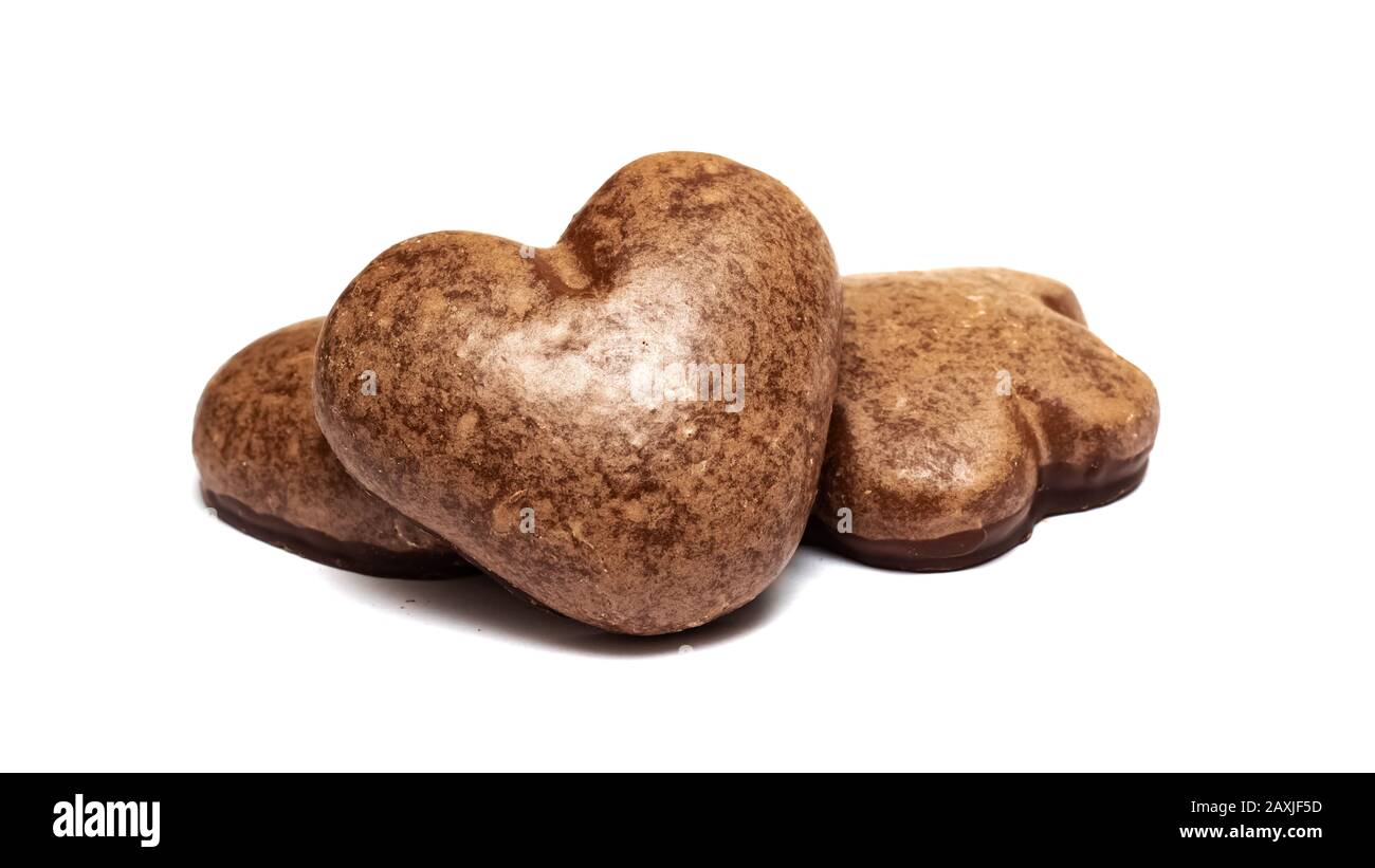 Heart shaped gingerbread cookies isolated on white background Stock ...