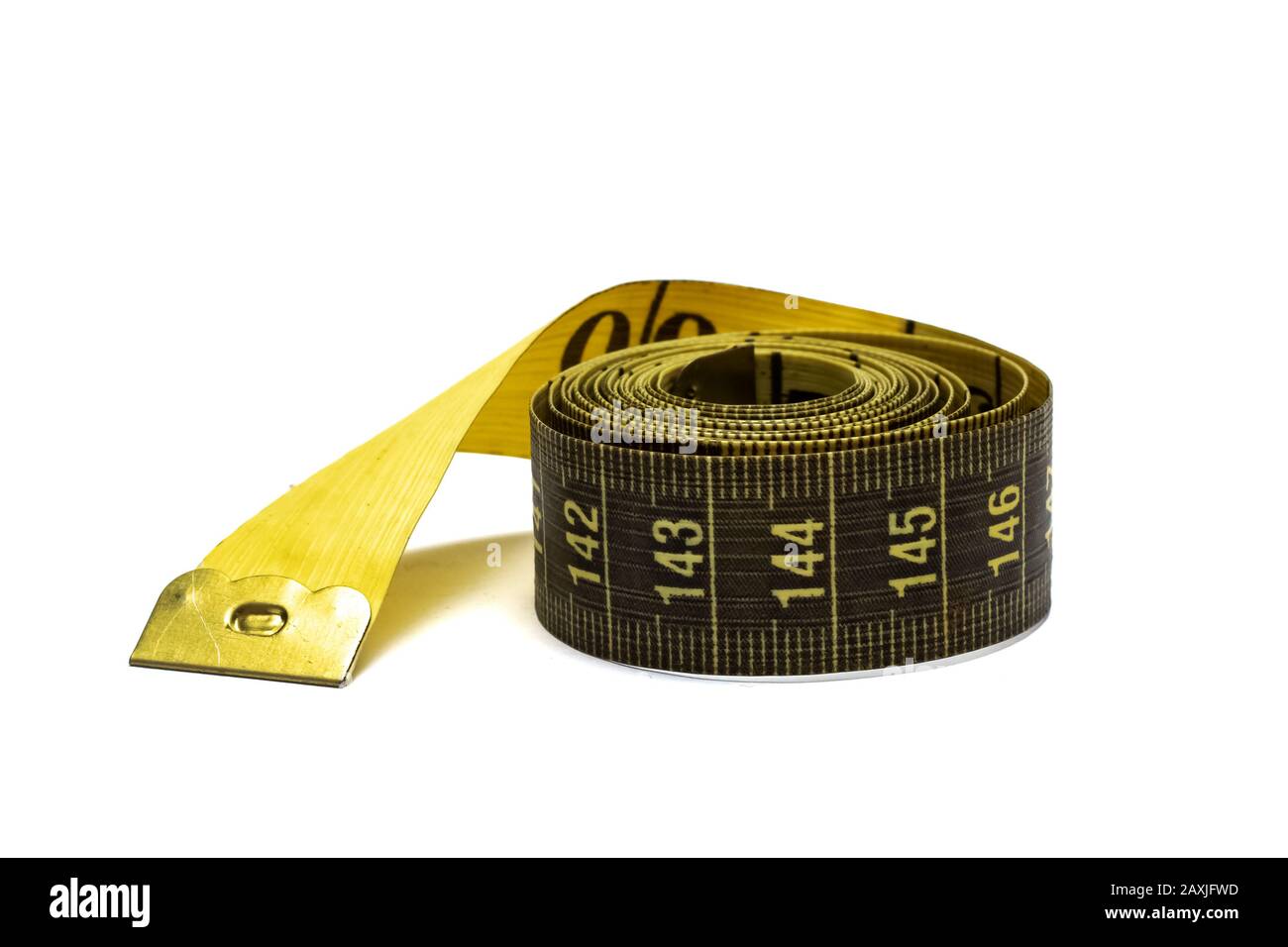 Twisted measuring tape isolated on white background Stock Photo - Alamy