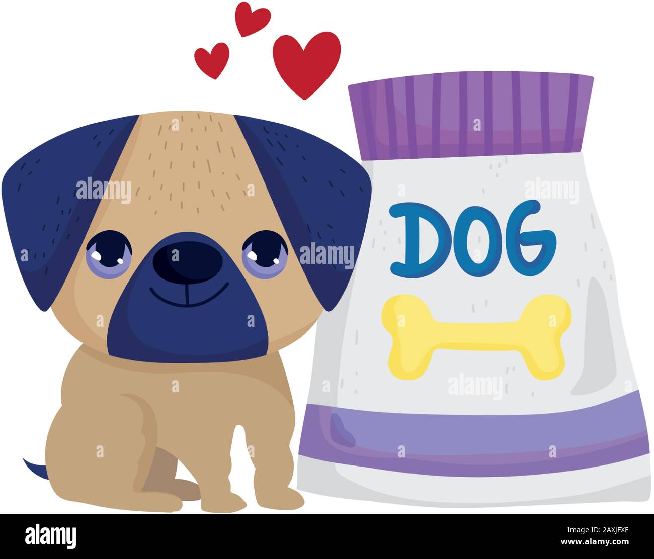 cute little dog pug with pack food canine cartoon pets vector ...