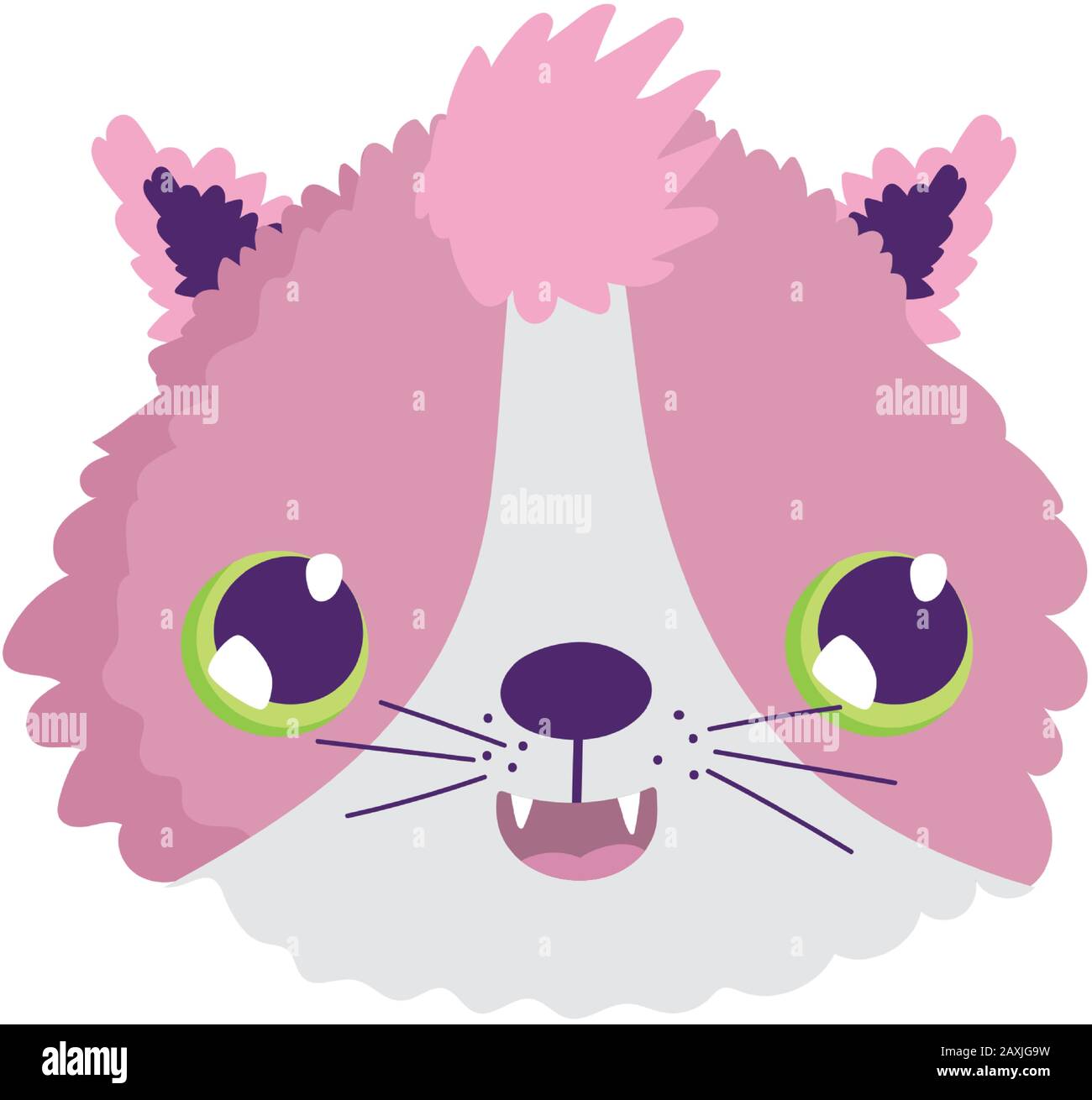 pink cat face cartoon character pets on white background vector ...