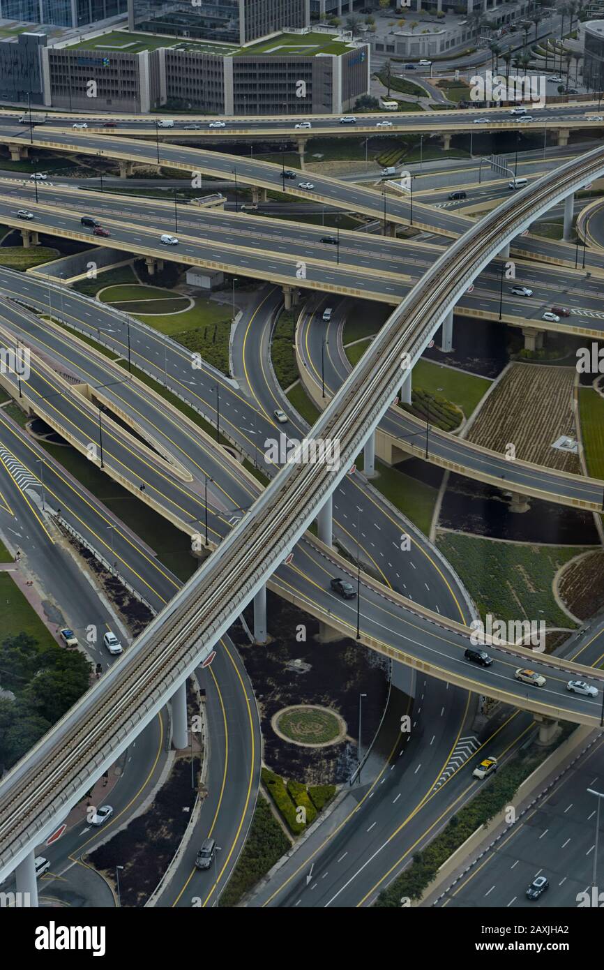 Dubai Cityscape and amazing view of the junction roads from above ...