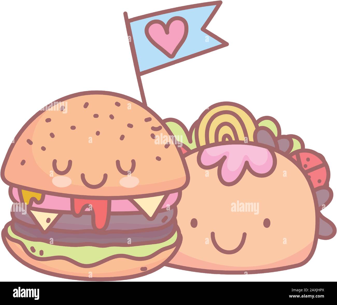 burger and taco character menu restaurant cartoon food cute vector ...
