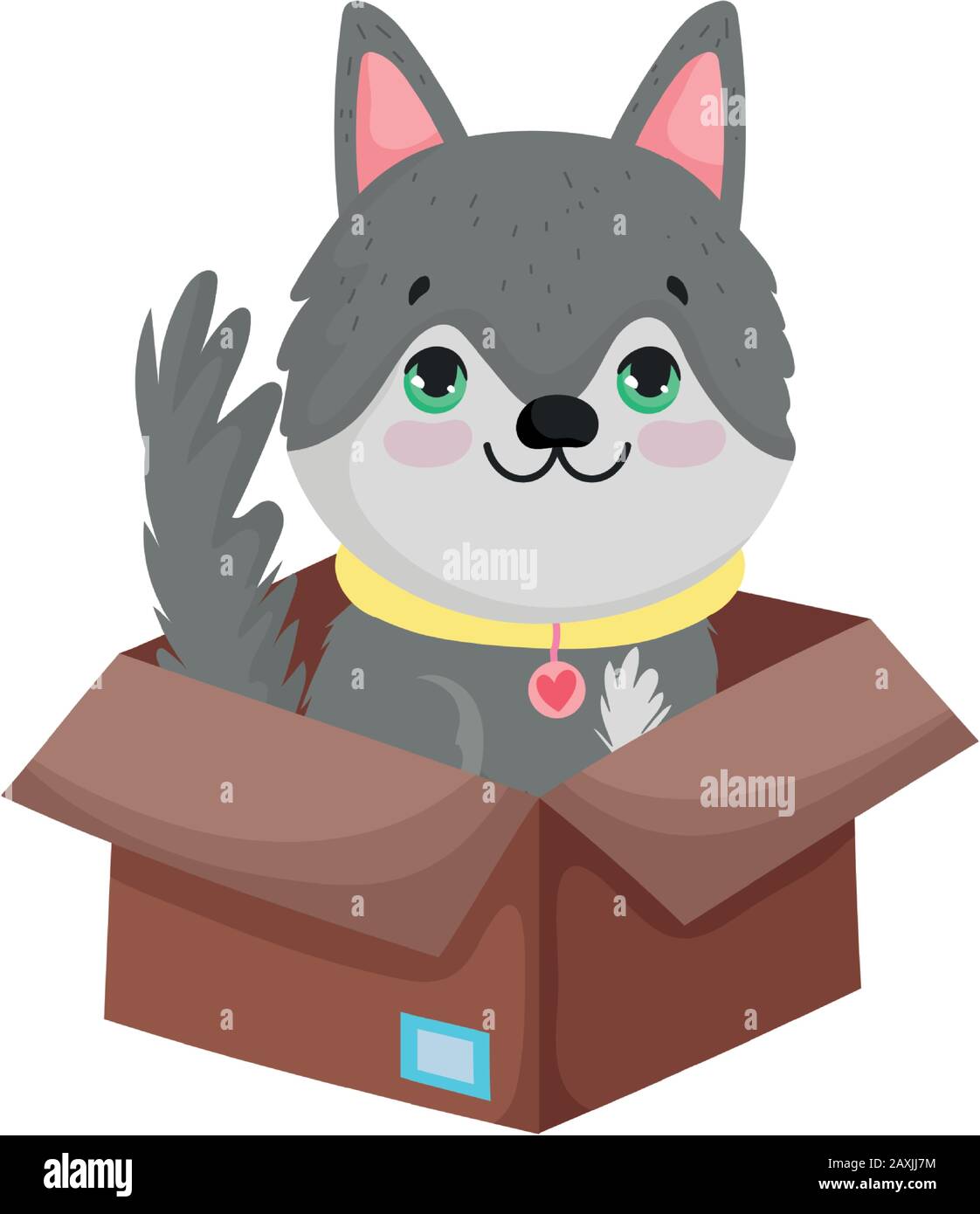 cute husky dog in box with food package canine cartoon pets vector ...