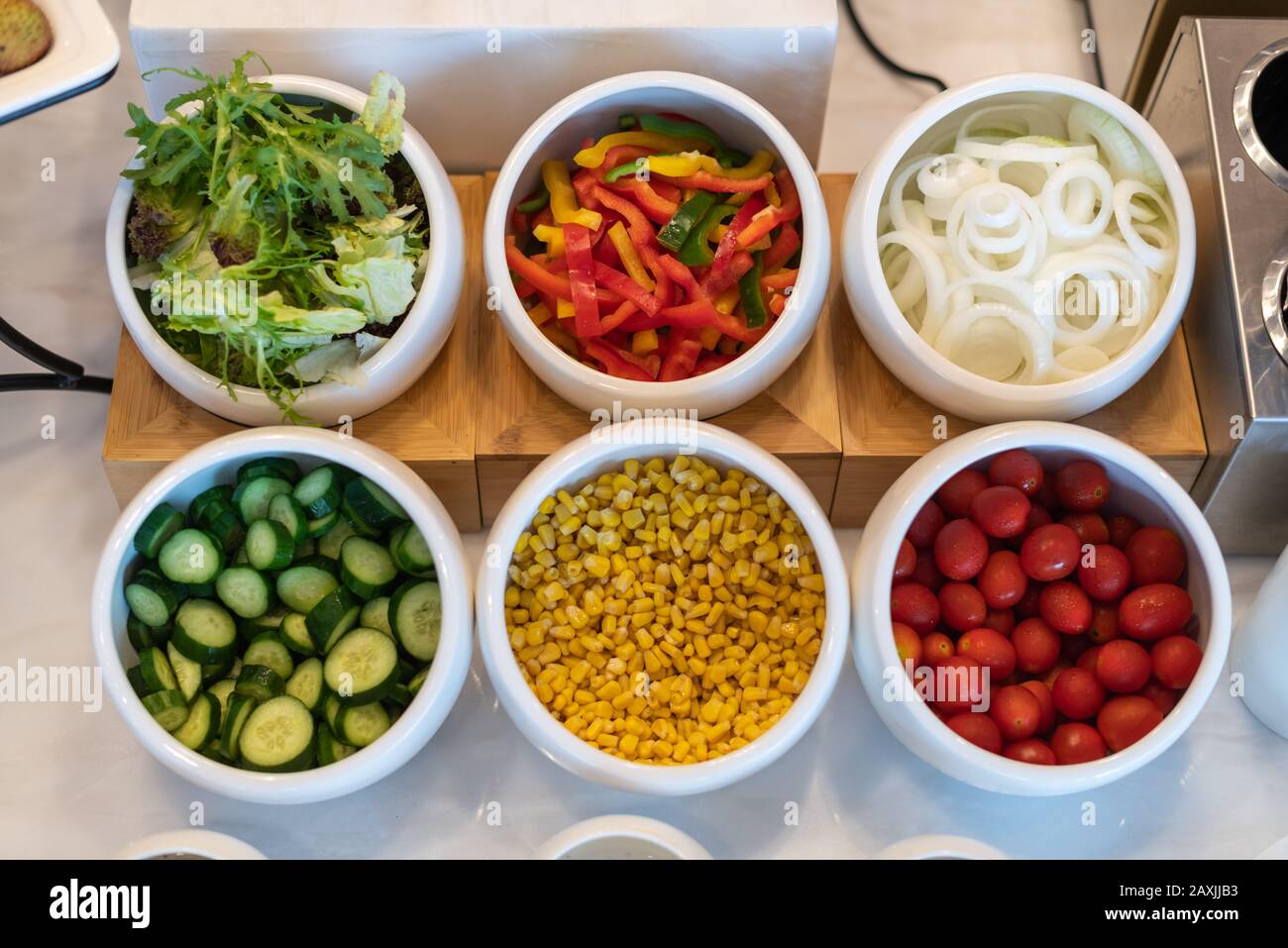 Various vegetable bowls on breakfast buffet Stock Photo - Alamy