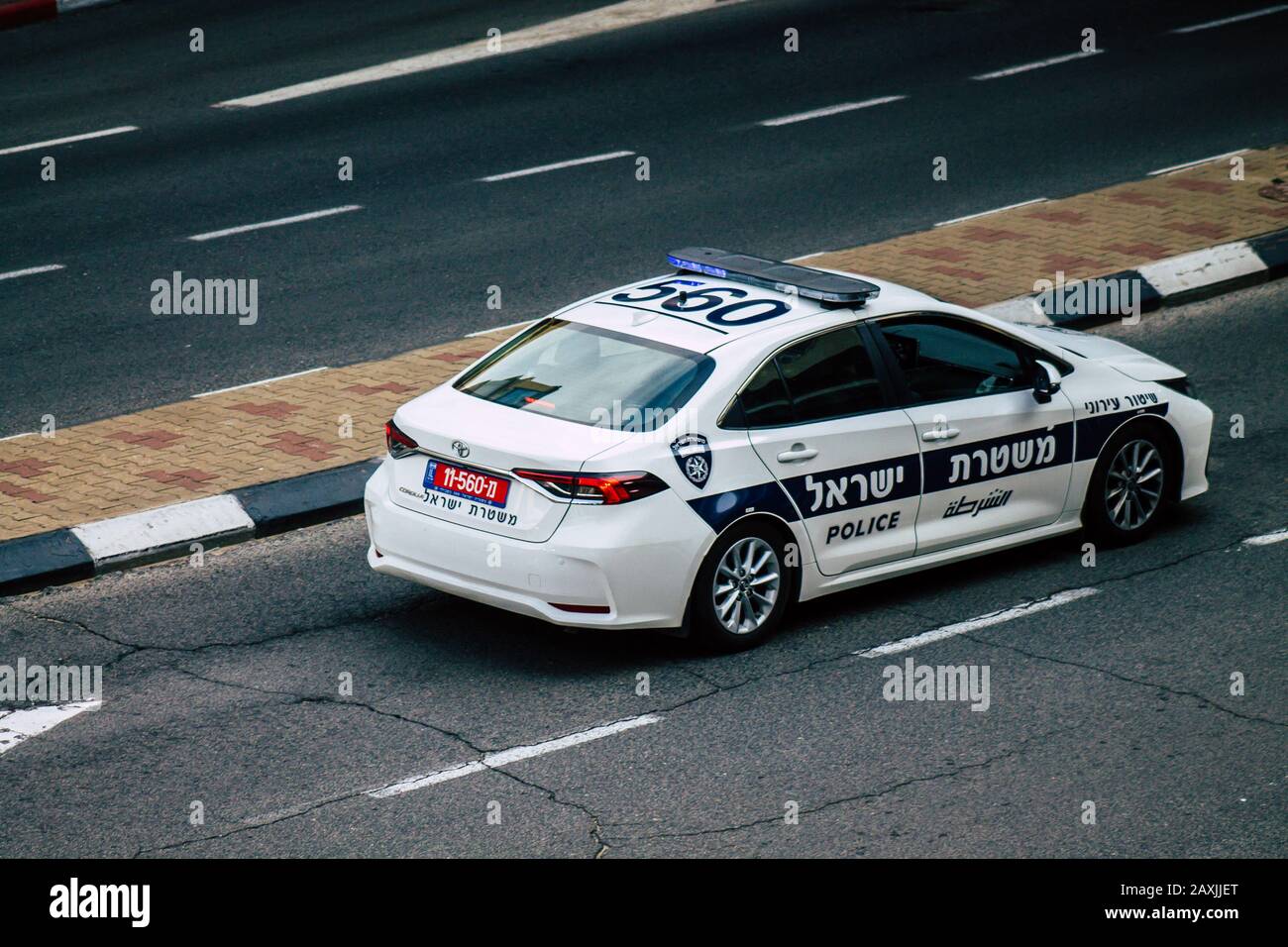Tel Aviv Israel February 11, 2020 View of a Israeli police car rolling ...