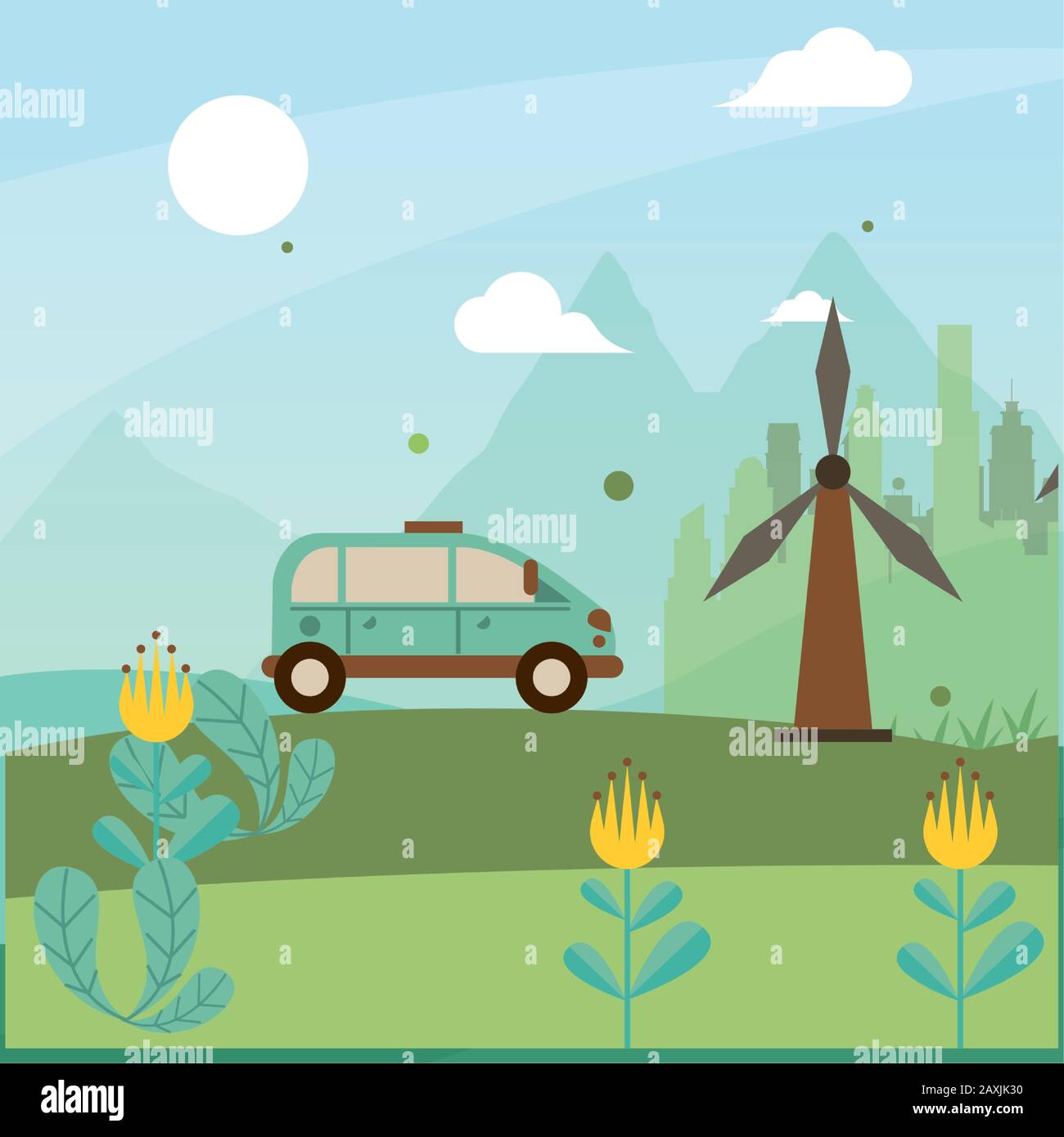 wind power turbine with car vehicle Stock Vector Image & Art - Alamy