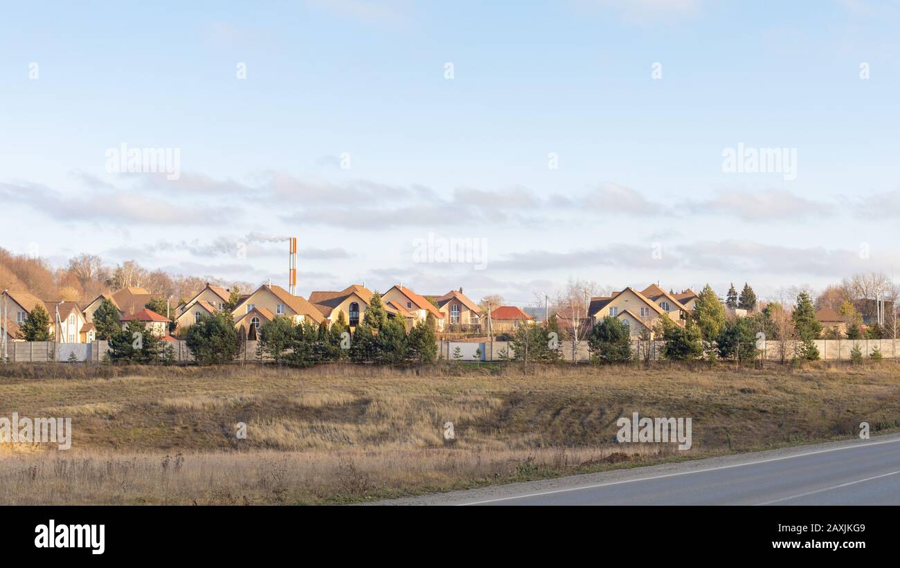 Country countryside landscape with beautiful two-story houses ...