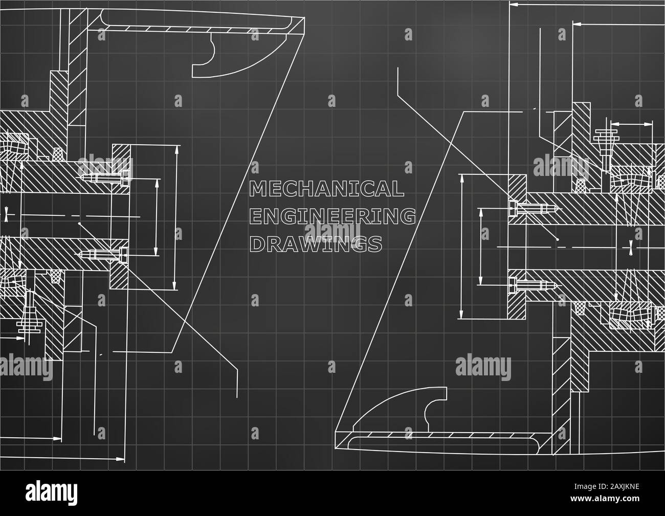 Mechanical engineering. Technical illustration. Backgrounds of engineering subjects. Black ...