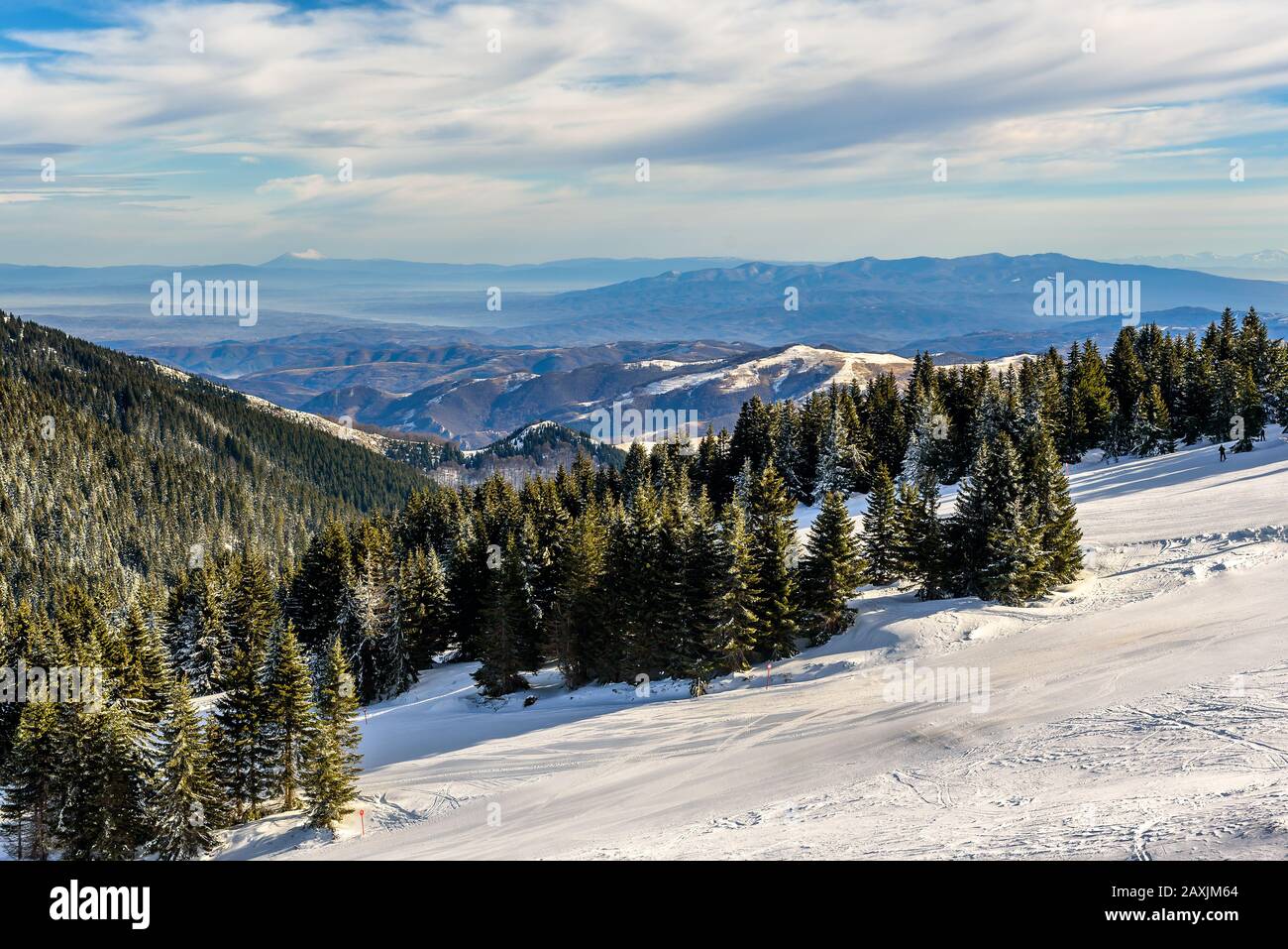 Awesome winter landscape with trees covered in snow. Frosty mountain ...