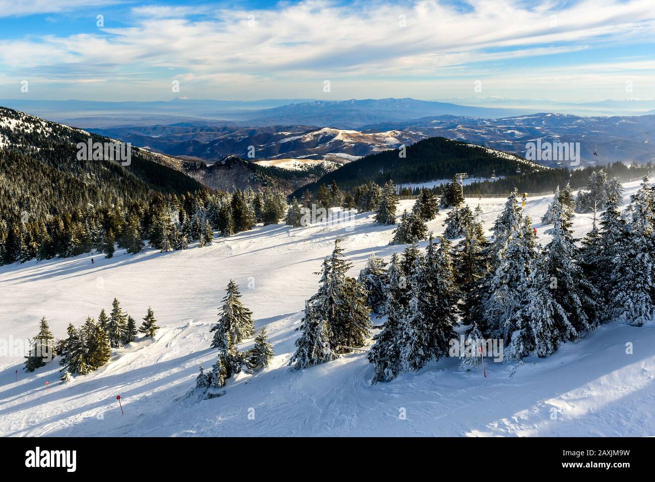 Awesome winter landscape with trees covered in snow. Frosty mountain ...