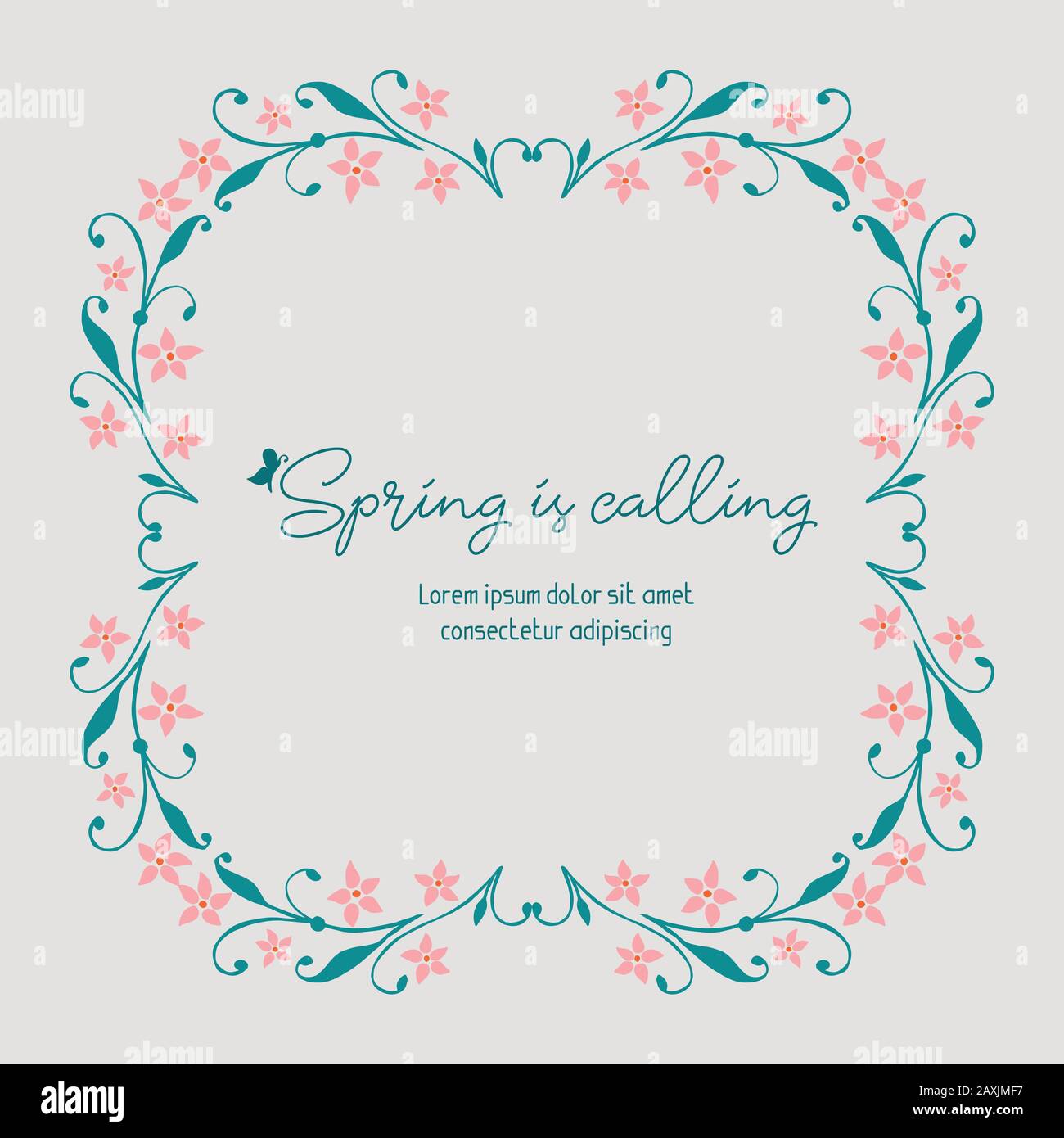 Elegant shape of leaf and flower frame, for spring calling greeting ...