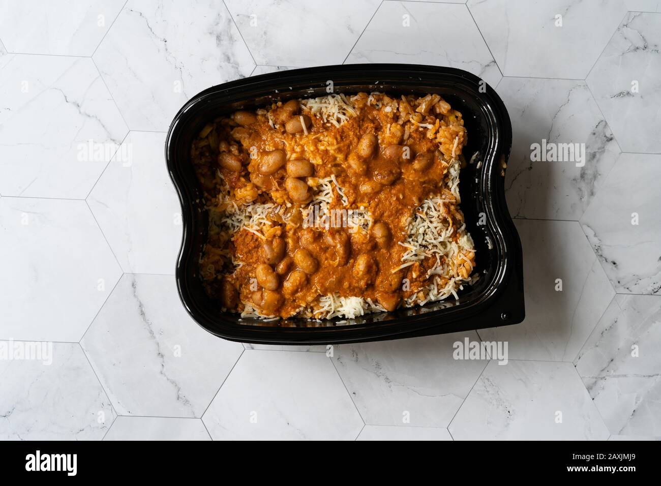 Take Away Mexican Food Rice with Kidney Bean, Sour Cream, Grated ...