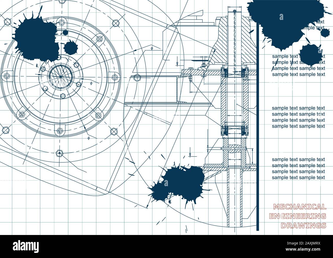 Mechanical engineering drawings. Vector engineering drawing. Draft. Ink ...