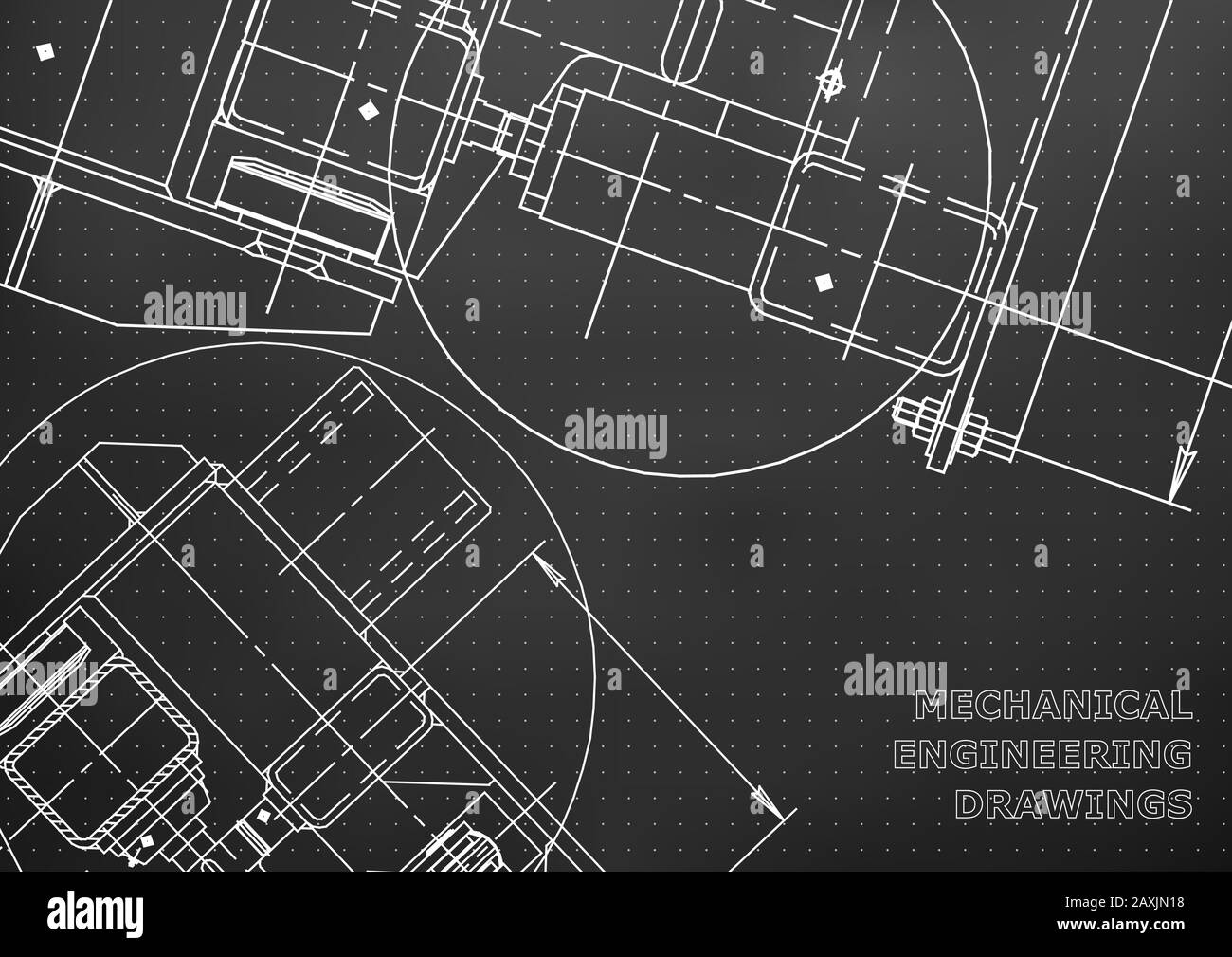 Mechanical Engineering drawing. Blueprints. Mechanics. Cover. Black ...