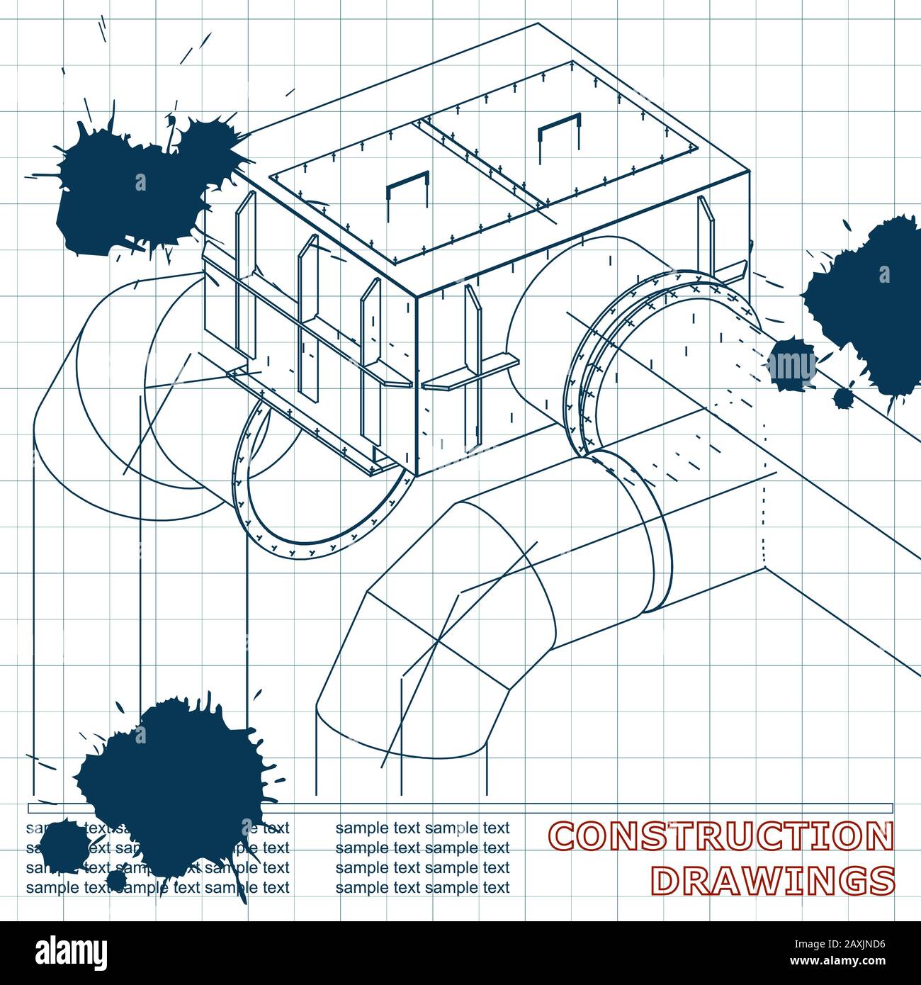Drawings of steel structures. Pipes and pipe. 3d blueprint of steel ...