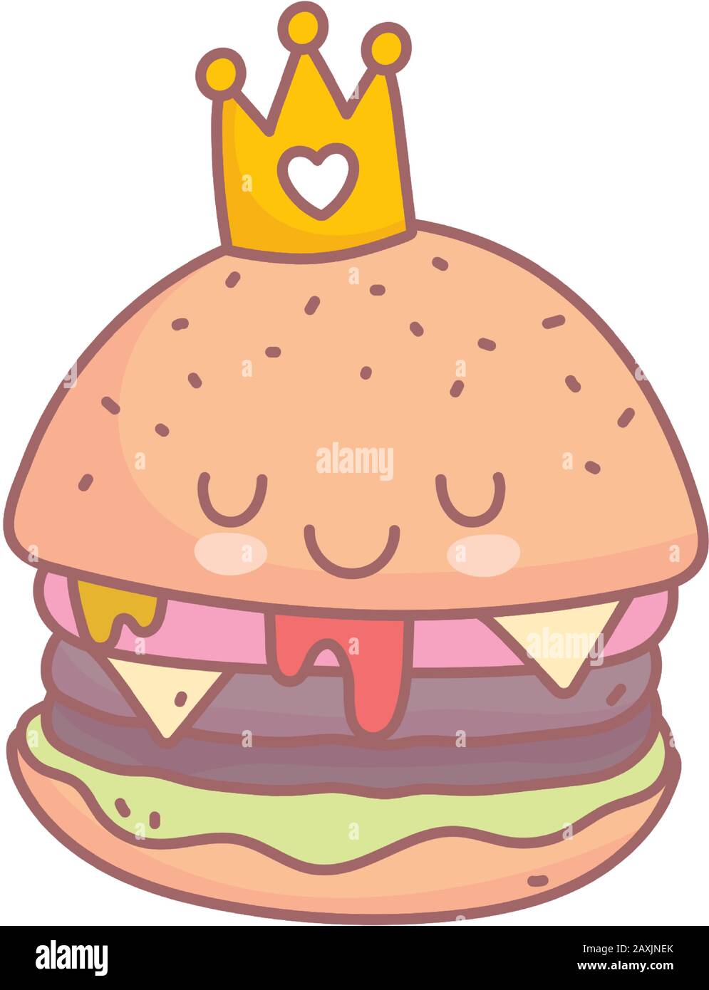 burger with crown character menu restaurant cartoon food cute vector ...