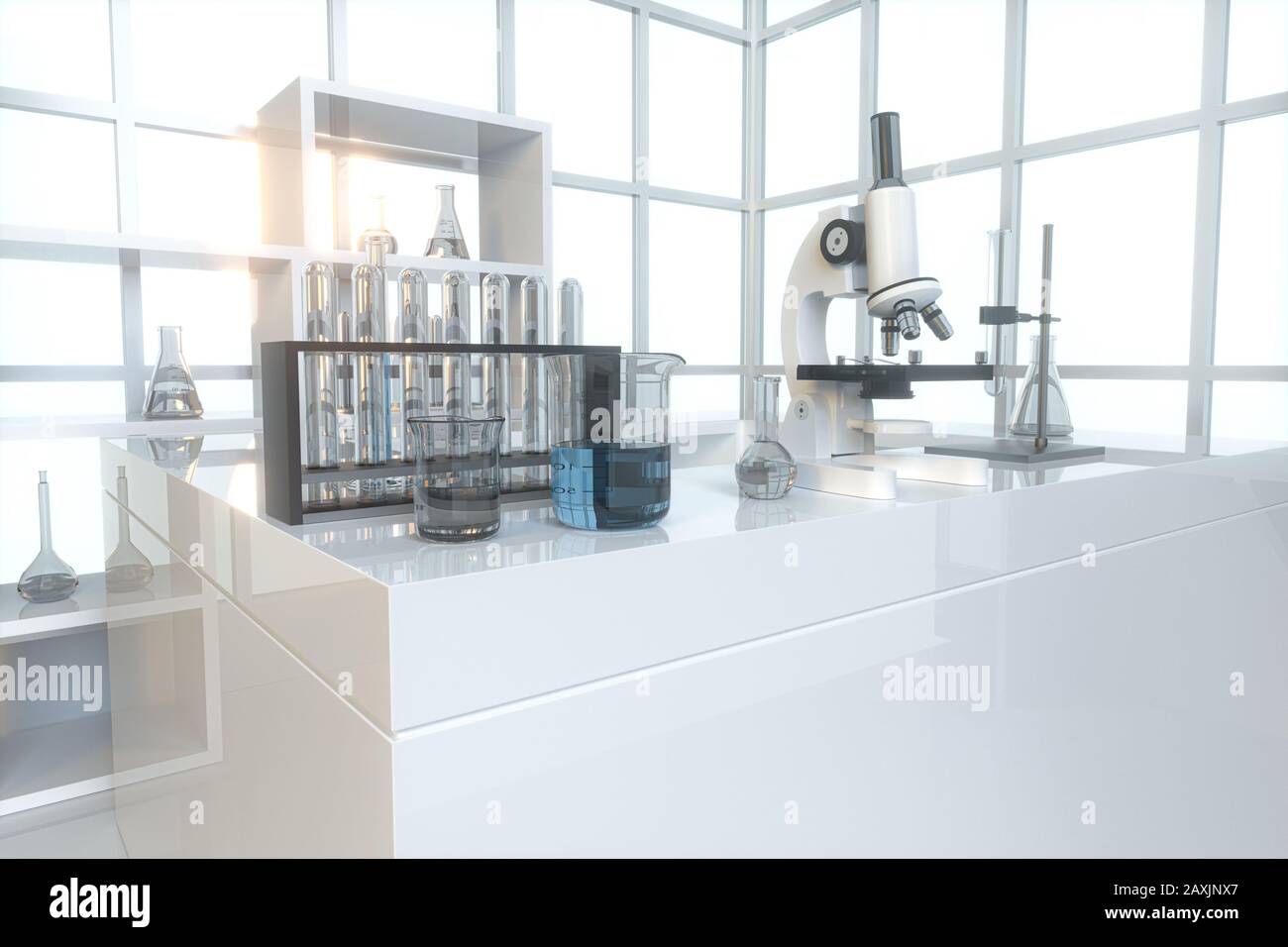 Experimental apparatus with an empty laboratory,white background,3d ...