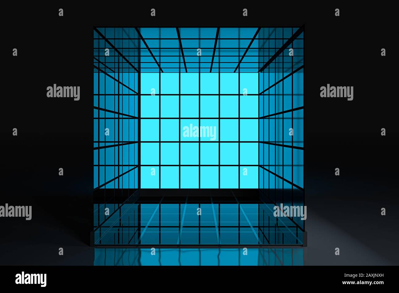 Neon and glass squares with dark background,3d rendering. Computer ...