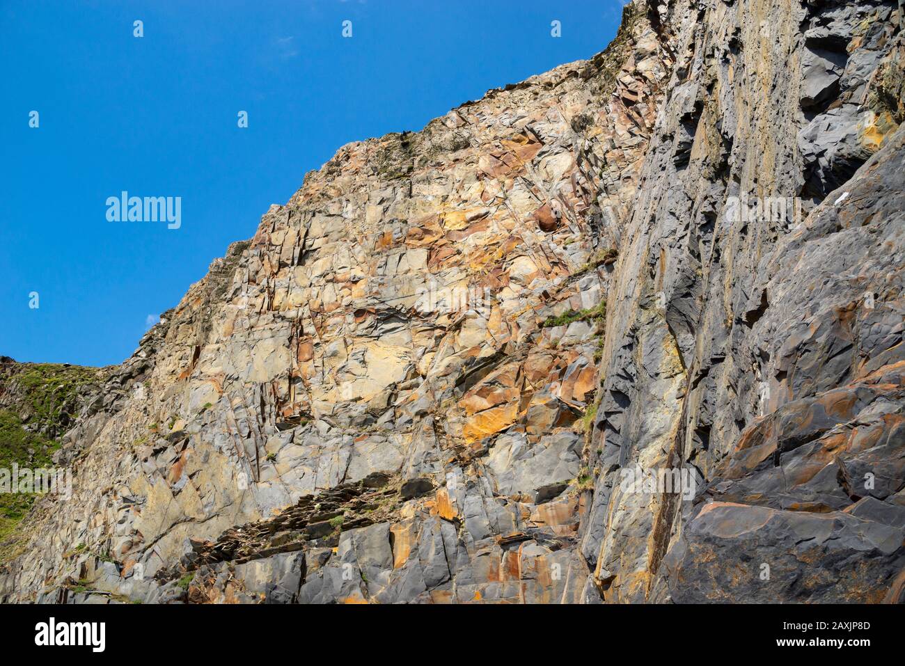 Colourful cliff face at Traeth Llyfn beach near Abereiddy ...