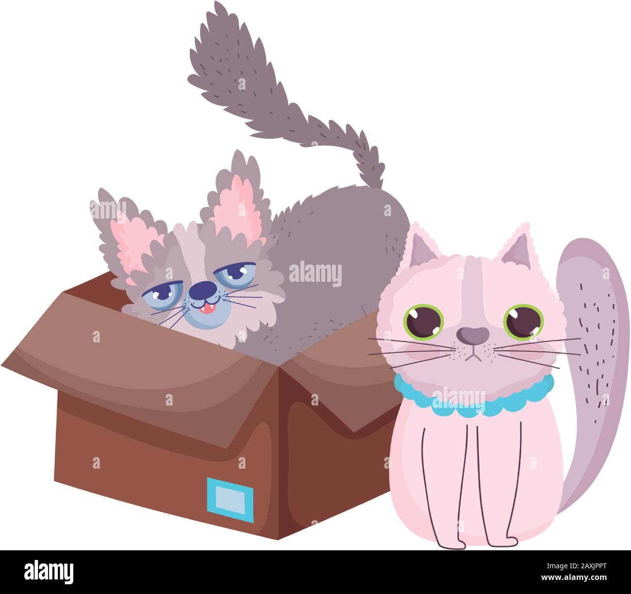 cute stretching cat and other in the box feline cartoon pets vector ...