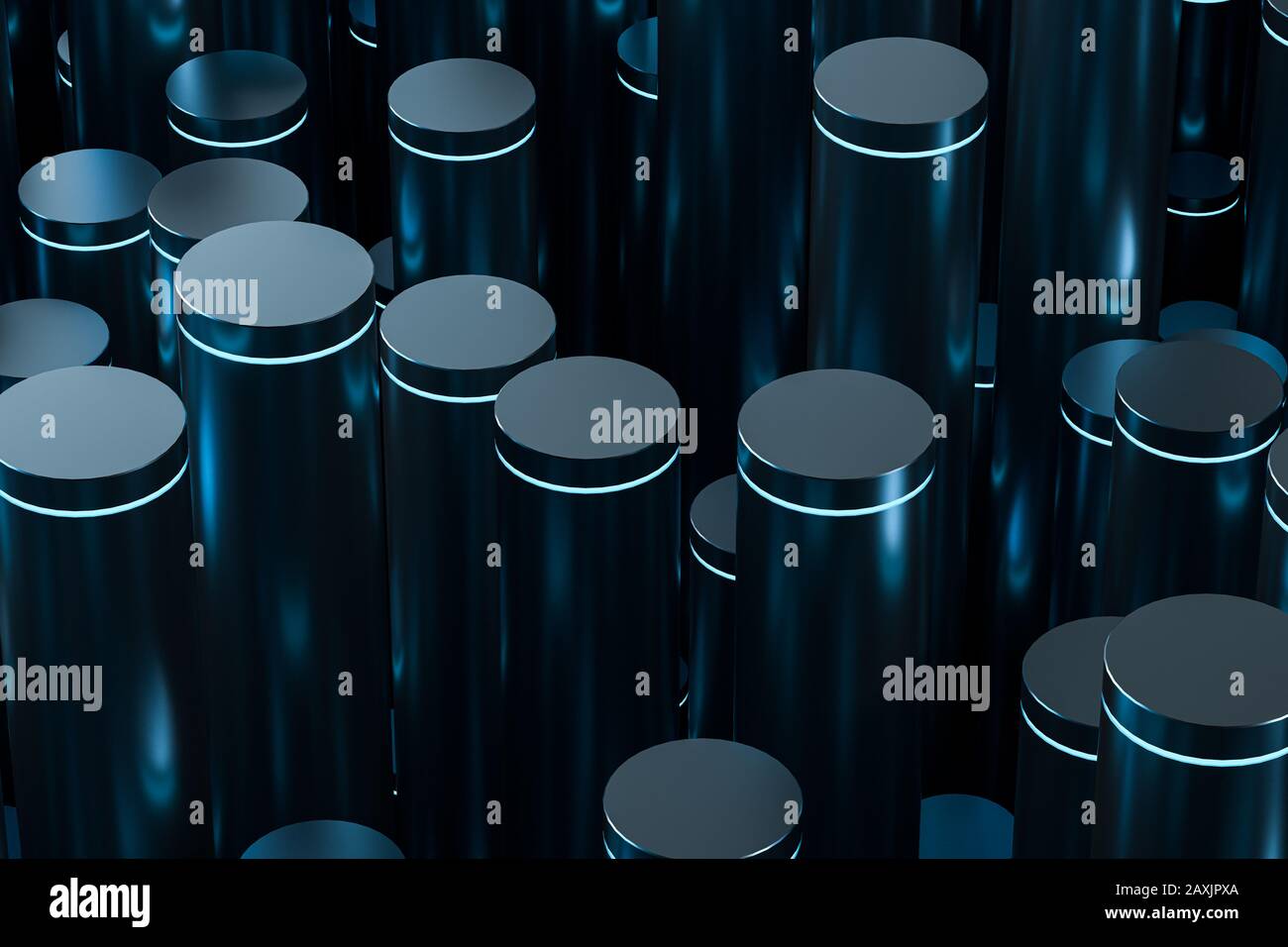 Polished cylinders with dark background,3d rendering. Computer digital ...