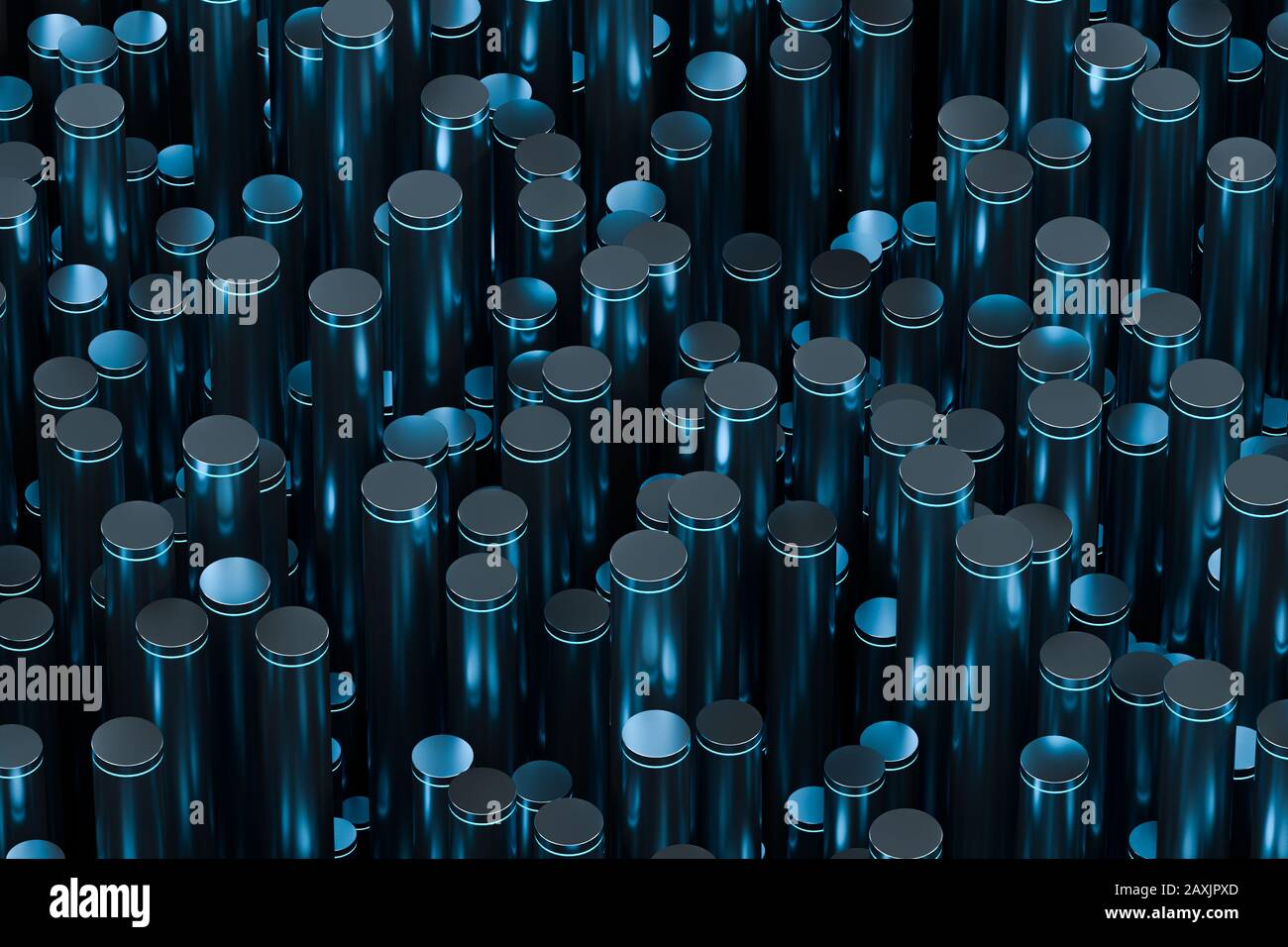 Polished cylinders with dark background,3d rendering. Computer digital ...