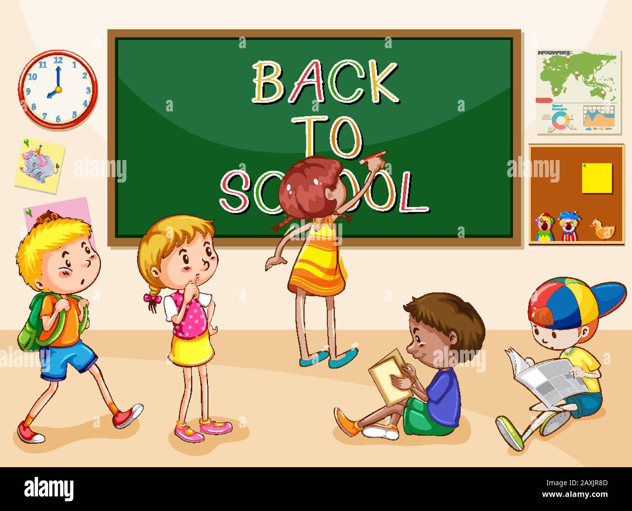 Scene with many children learning at school illustration Stock Vector ...