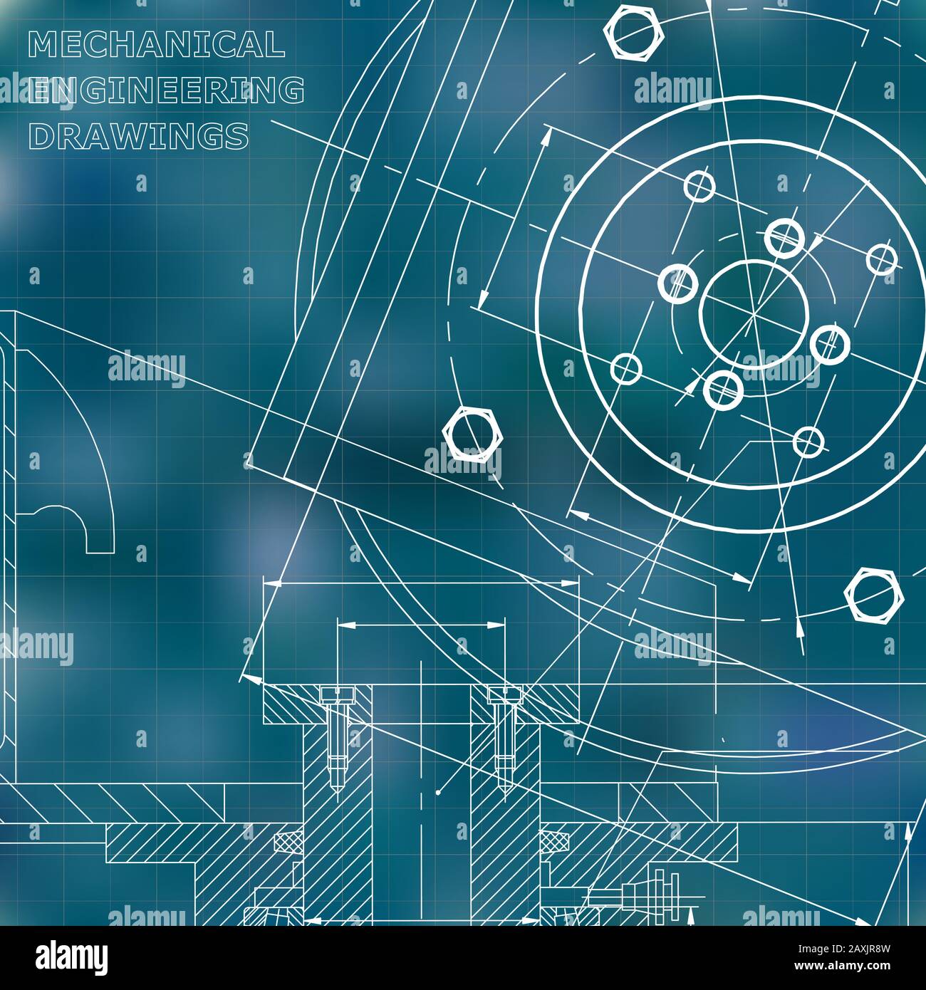 Mechanics. Technical design. Engineering. Blue background. Grid Stock ...