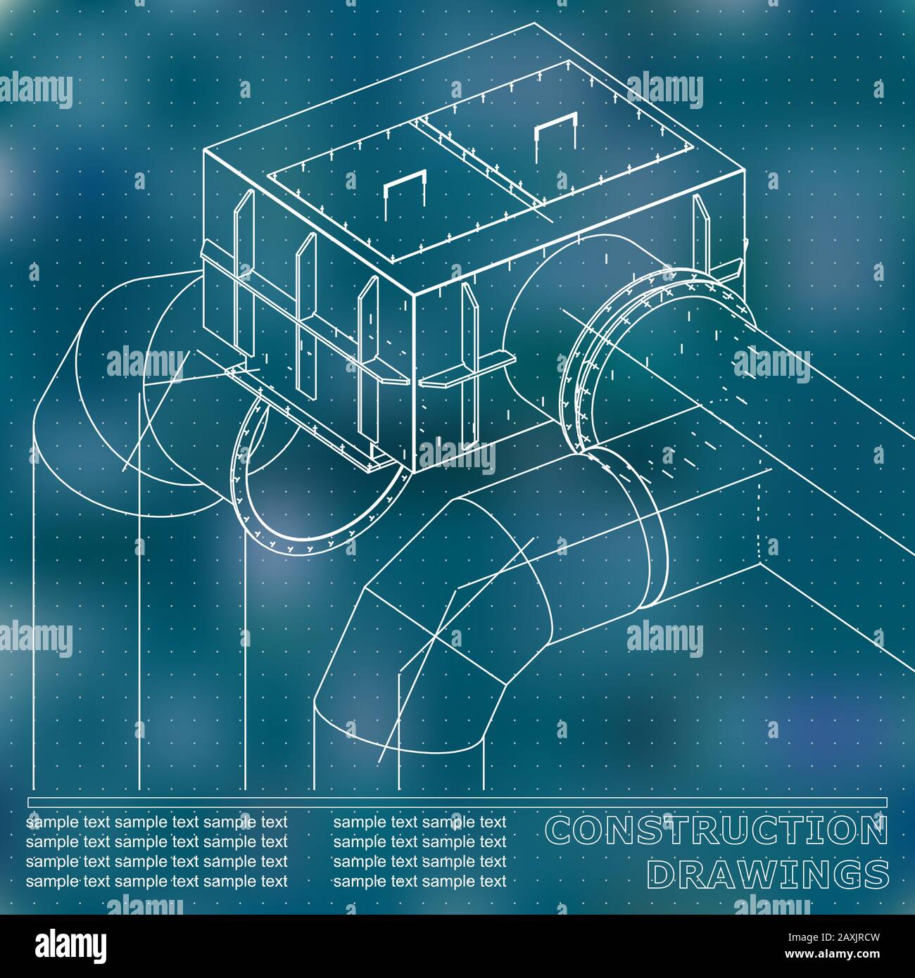 Drawings of steel structures. Pipes and pipe. 3d blueprint of steel ...
