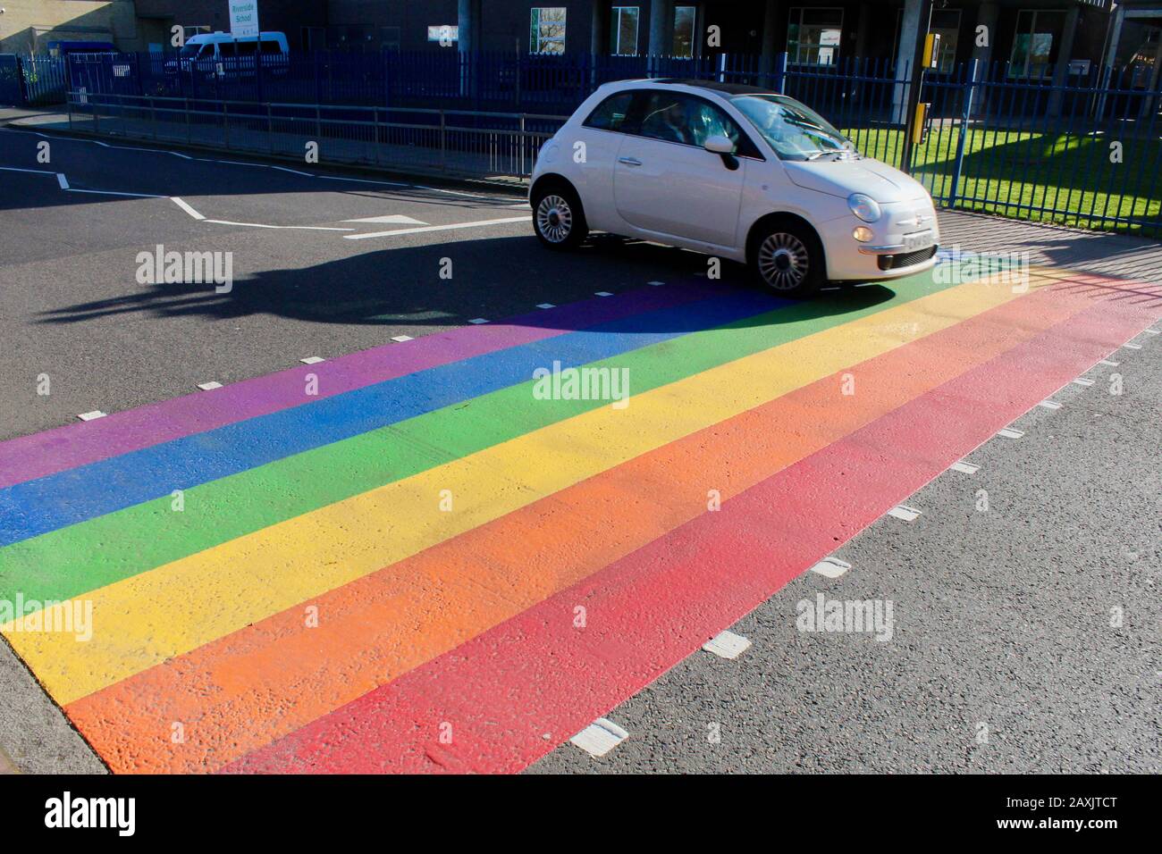 The rainbow painted LBGTQ supporting pedestrian crossing outside ...