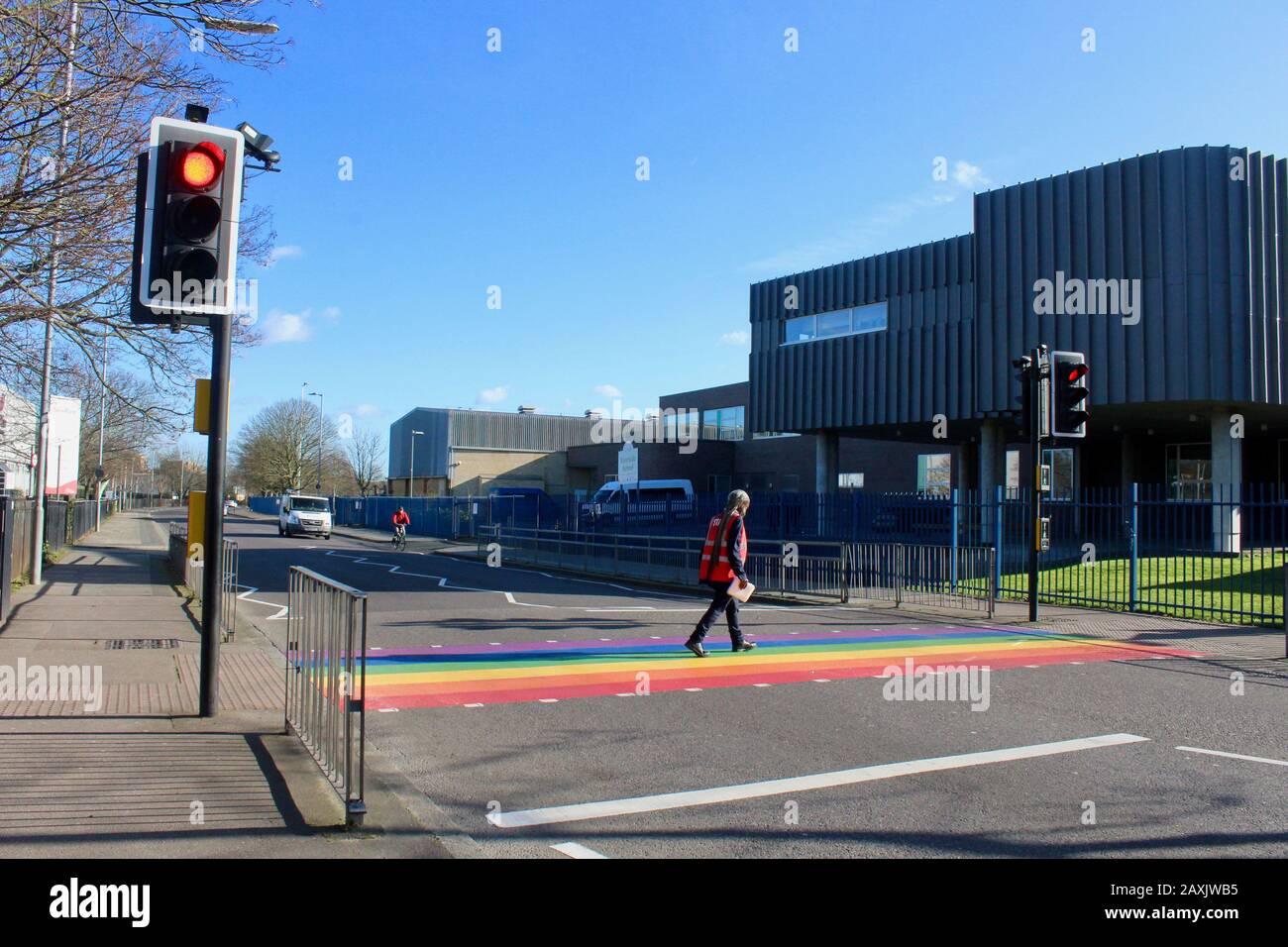 The rainbow painted LBGTQ supporting pedestrian crossing outside ...