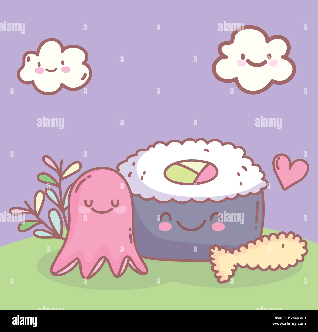 sushi rice roll fish and octopus menu restaurant food cute vector ...
