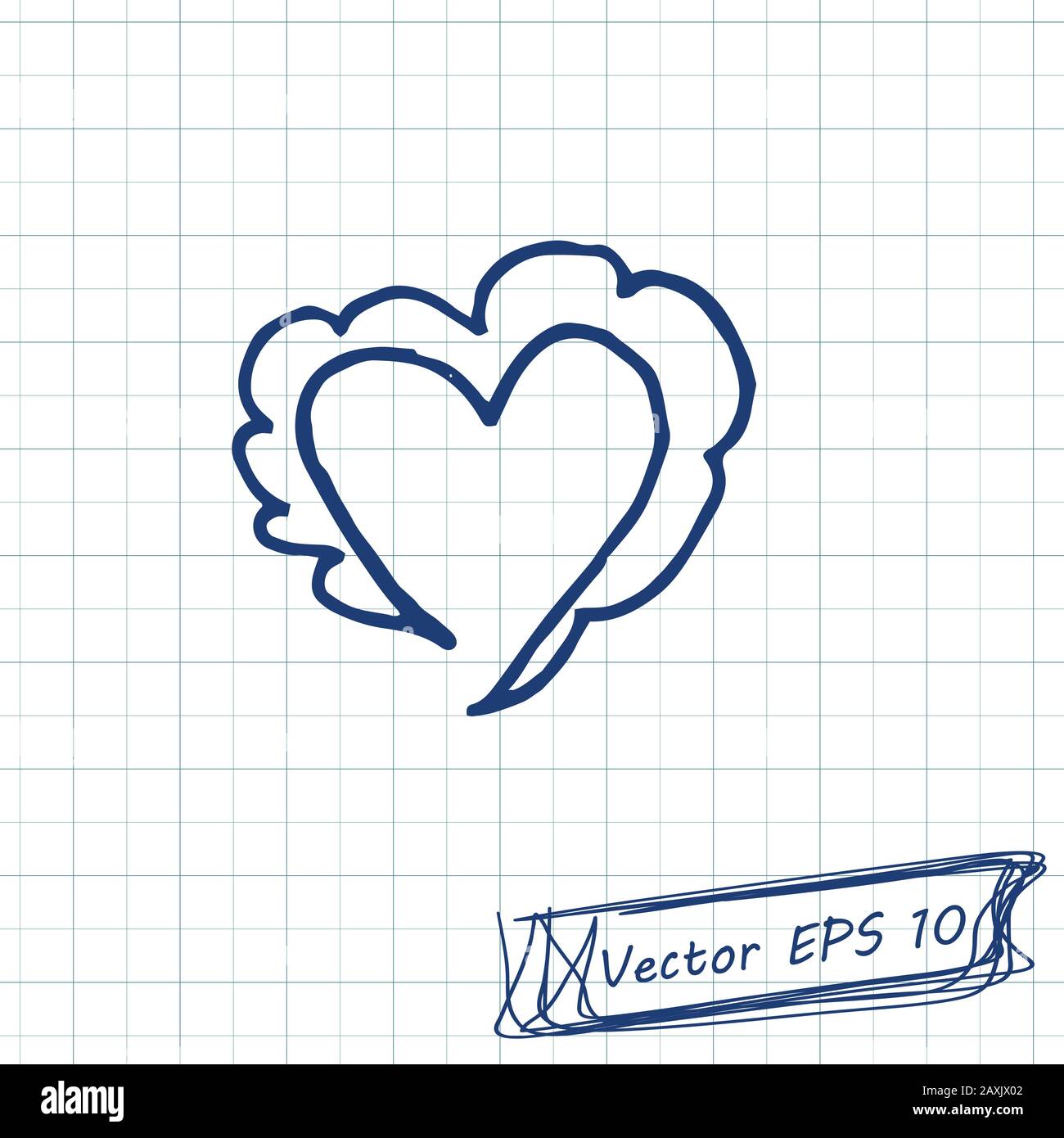 Heart. Contour. Style of children's drawing. Doodle drawing on a sheet ...