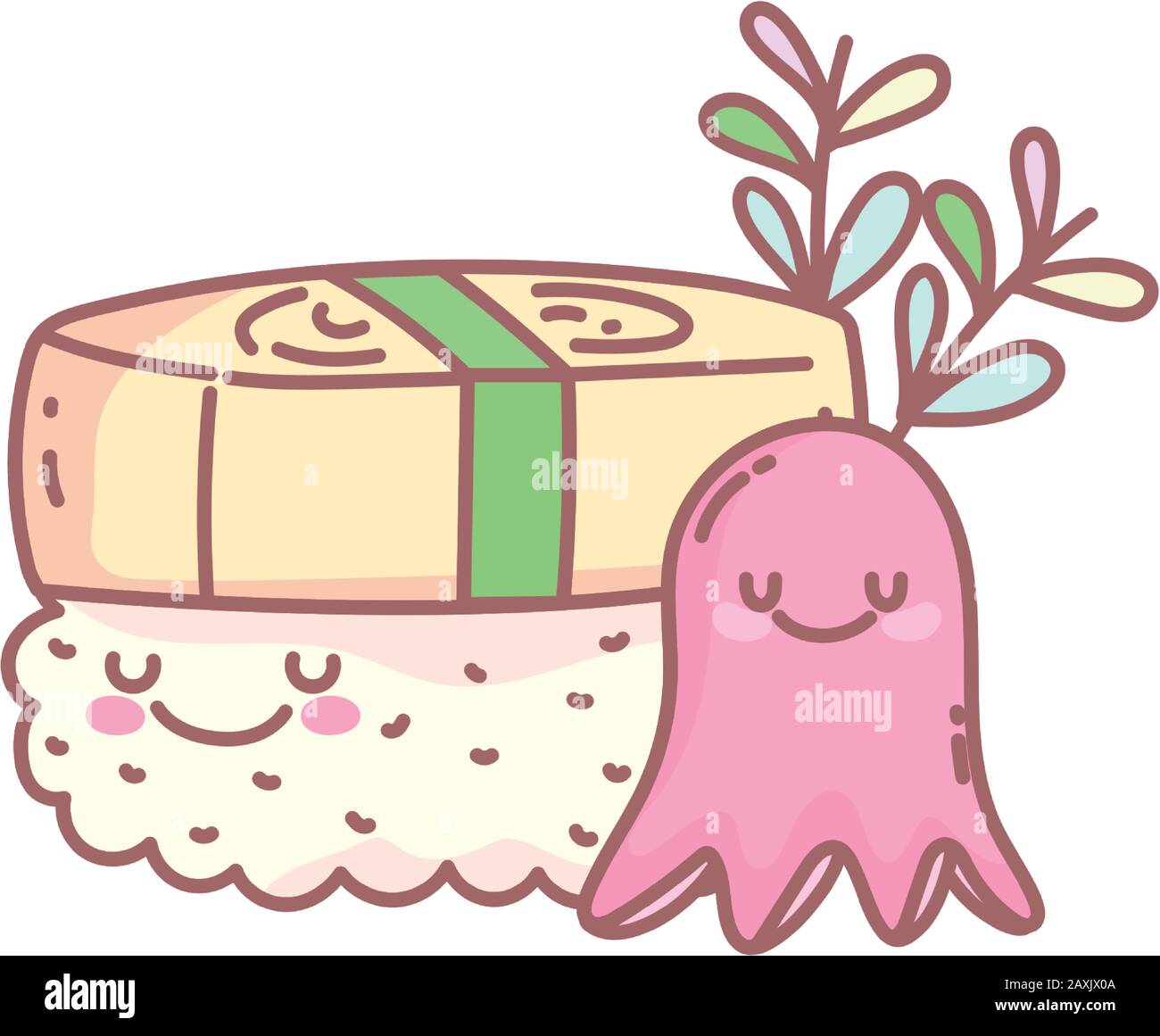 sushi and octopus character menu restaurant food cute vector ...