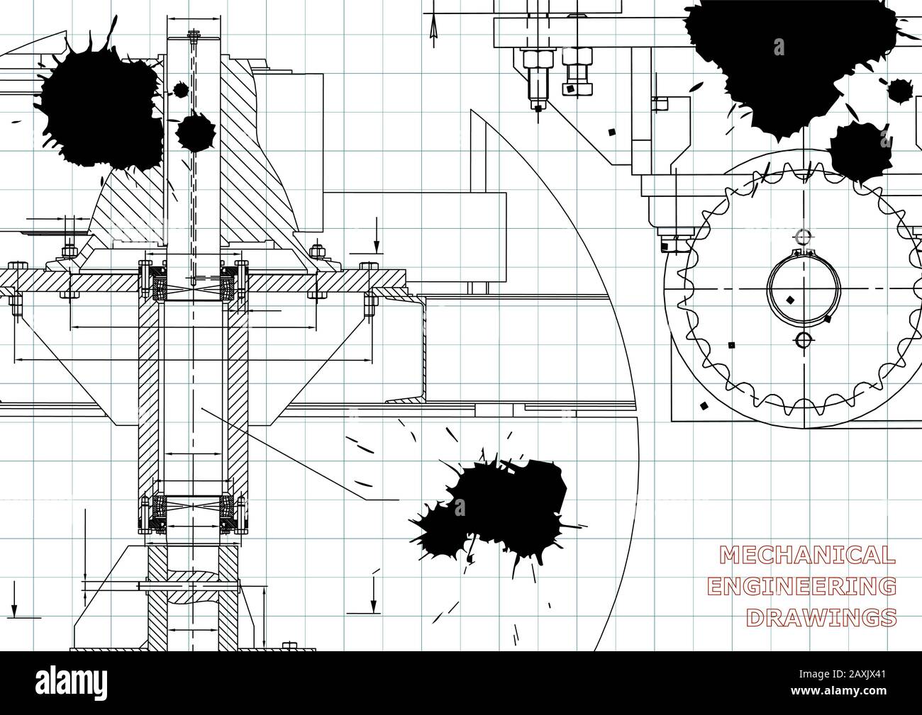 Blueprints. Mechanical engineering drawings. Cover. Banner. Technical ...
