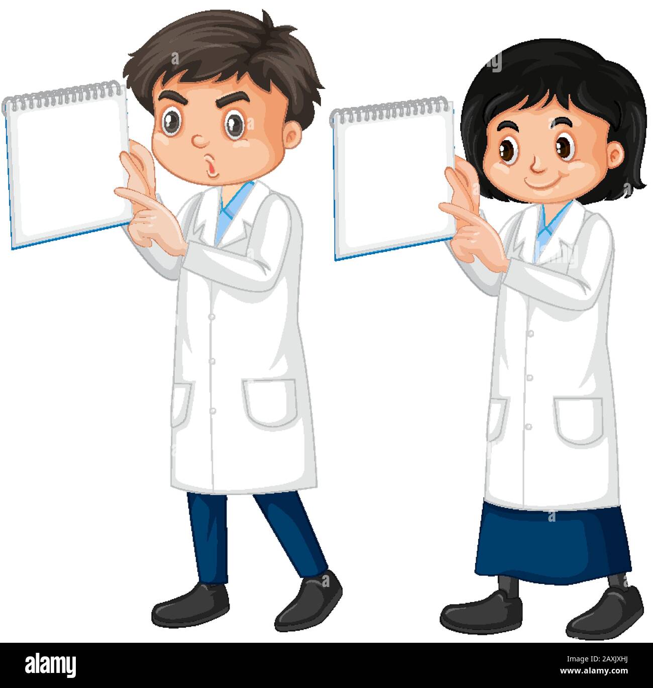 Boy and girl in lab gown on white background illustration Stock Vector ...