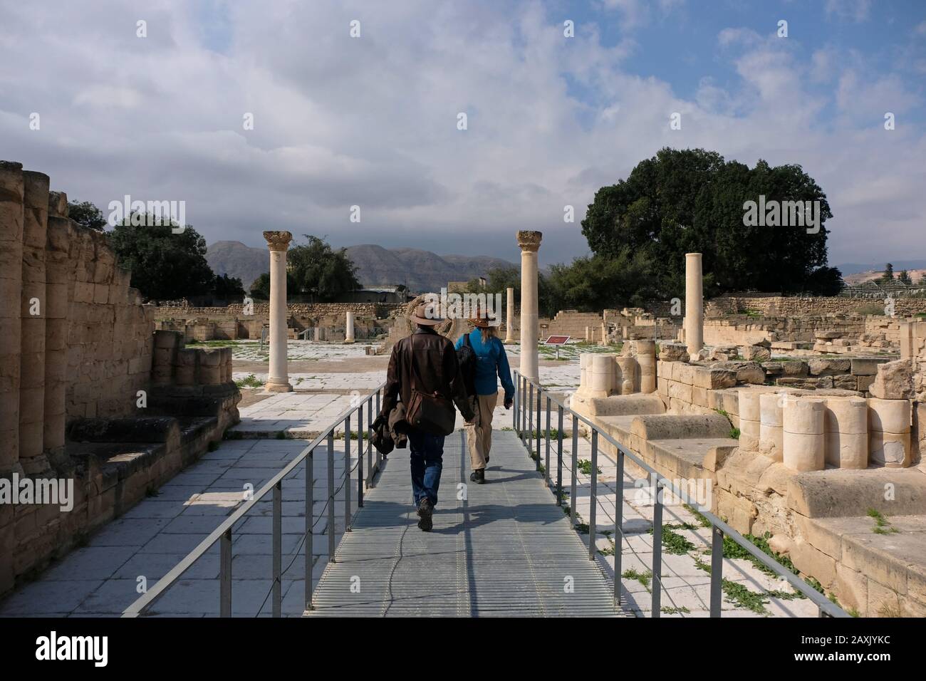 Tourists visiting the ruins of Khirbet al-Mafjar (meaning flowing water ...