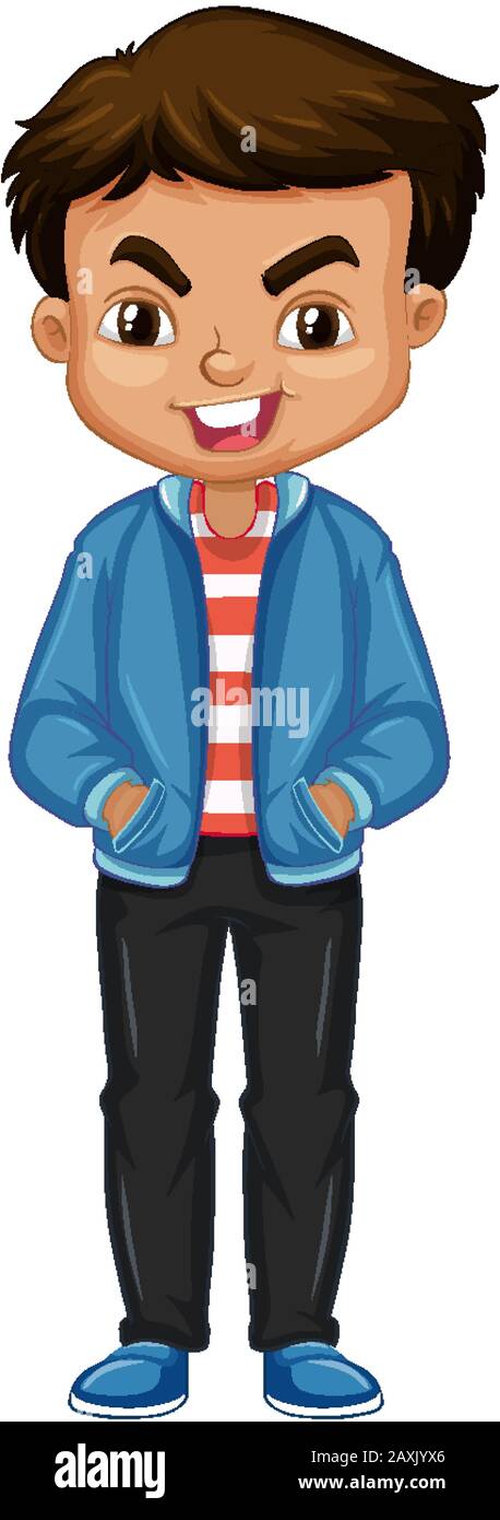 Boy in blue jacket on white background illustration Stock Vector Image ...