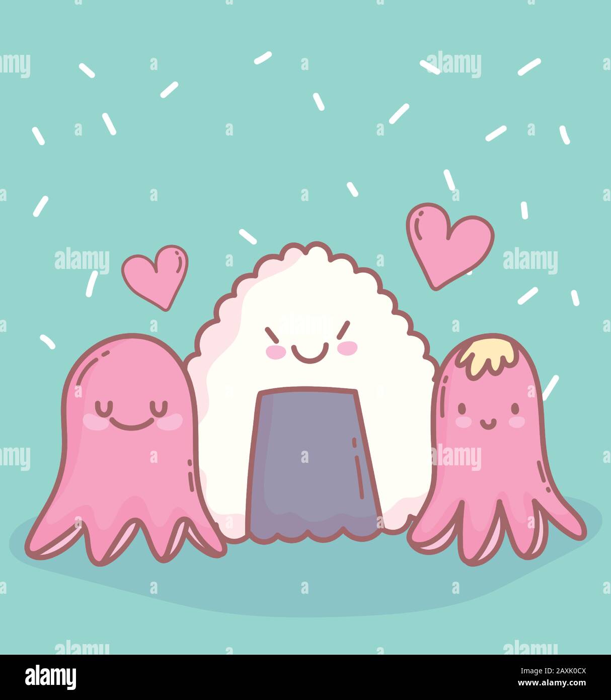 adorable sushi rice and octopus asian menu restaurant food cute vector ...