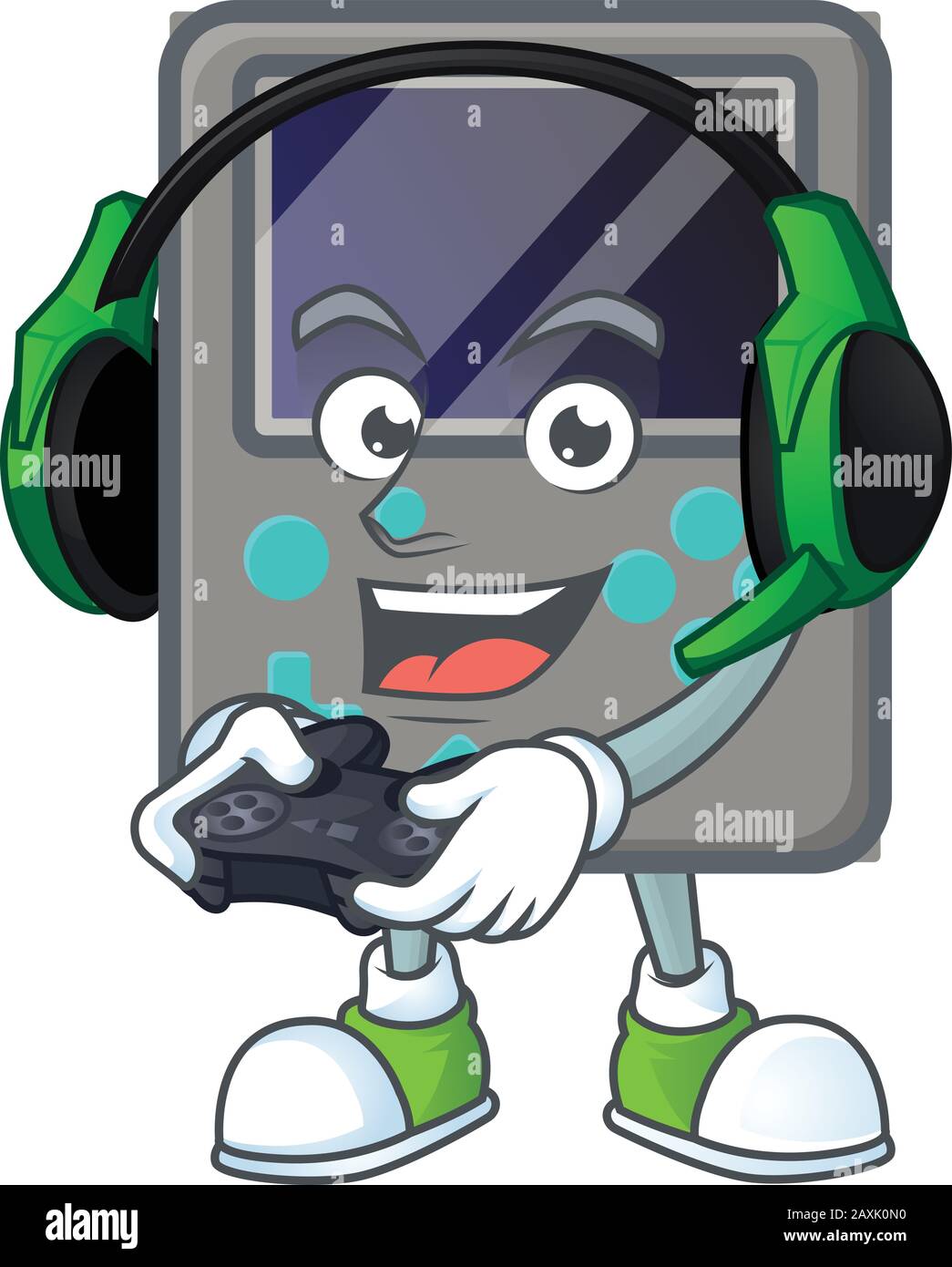 Game console cartoon picture play a game with headphone and controller ...