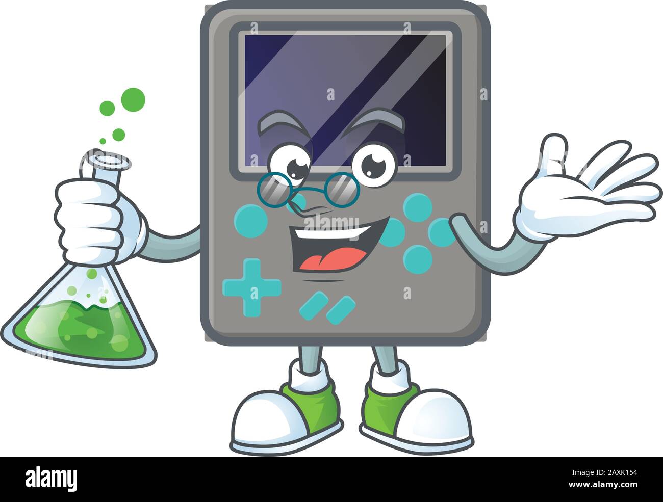 A genius Professor game console cartoon character with glass tube Stock ...