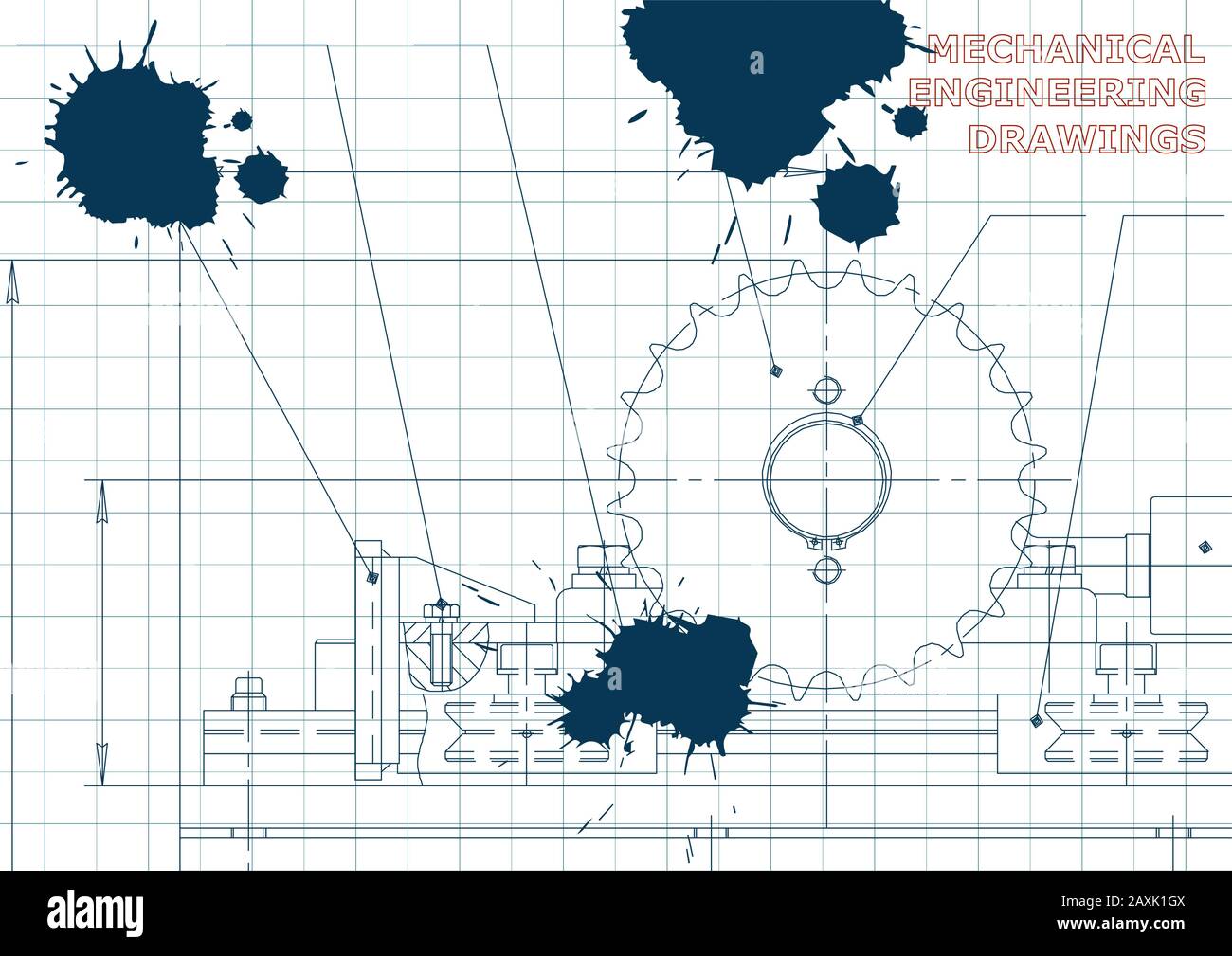 Mechanical engineering drawings. Vector Drawing. Draft. Ink. Blots ...