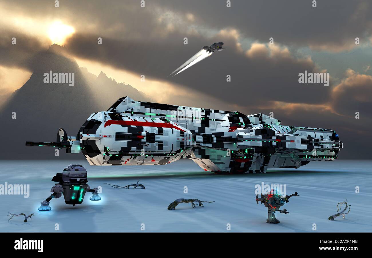 Exploration Of An Alien Planet Stock Photo - Alamy