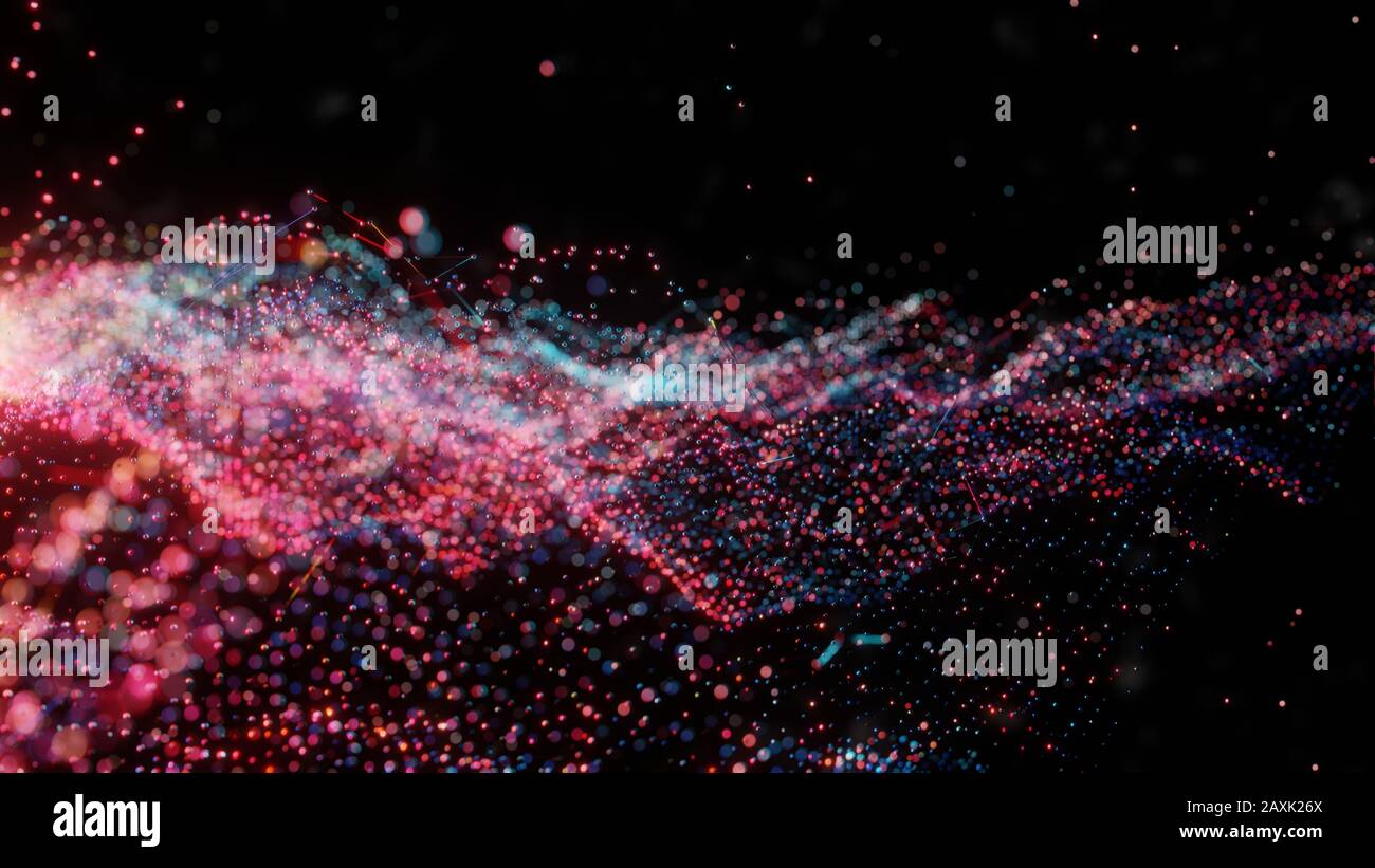 Plexus of abstract glow dots on a black background. Loop animations. 3D illustration Stock Photo ...