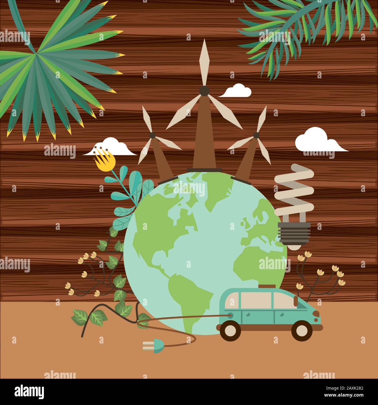 world planet earth with wind power turbines Stock Vector Image & Art ...